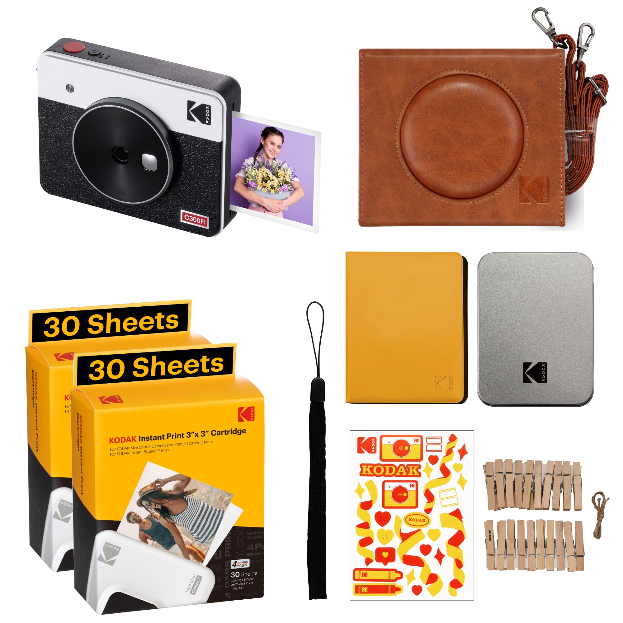KODAK Mini Shot 3 Retro Instant Digital Camera, 4PASS Print & Polaroid, White + 68 Sheets ...