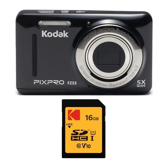 Kodak PIXPRO FZ53 Digital Camera, 16MP, 5x Zoom, 720p HD Video, Black ...