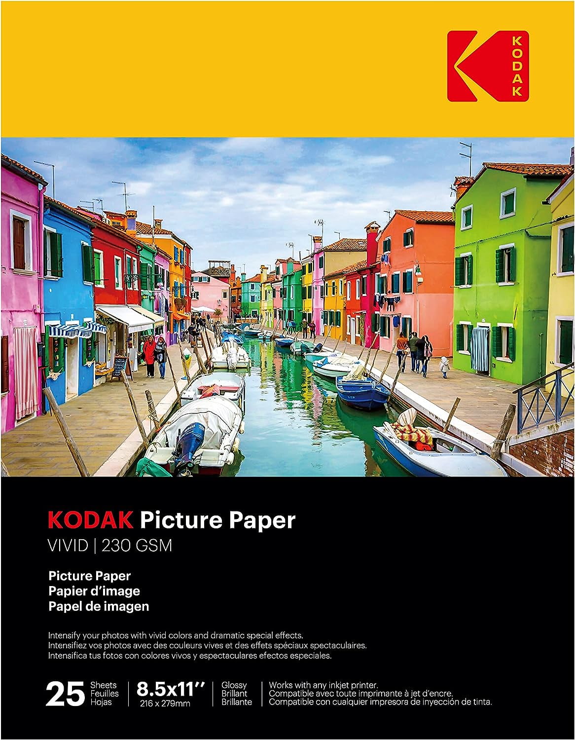 KODAK Photo Paper Gloss 8.5"x11", 25 count, 66lb-230g/m2 weight, 11.9 ...
