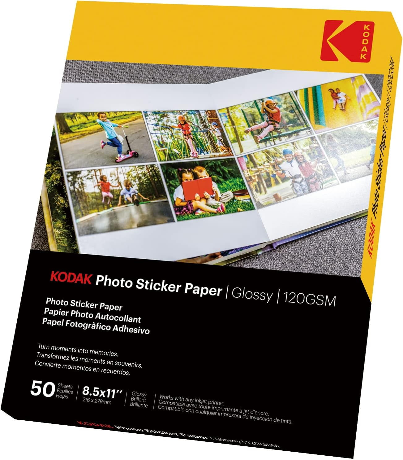Kodak Photo Sticker Paper Glossy Inkjet Photo Paper, 8.5”x11”, 50 Count ...