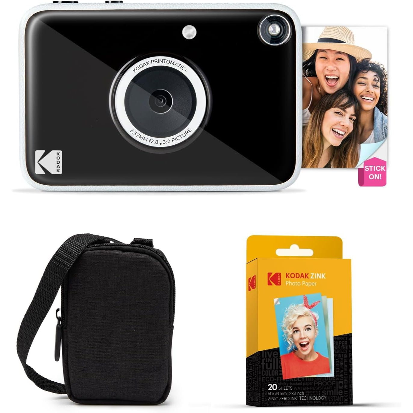 KODAK Printomatic+ Instant Camera Bundle (Black) 10MP w/ Black Case ...