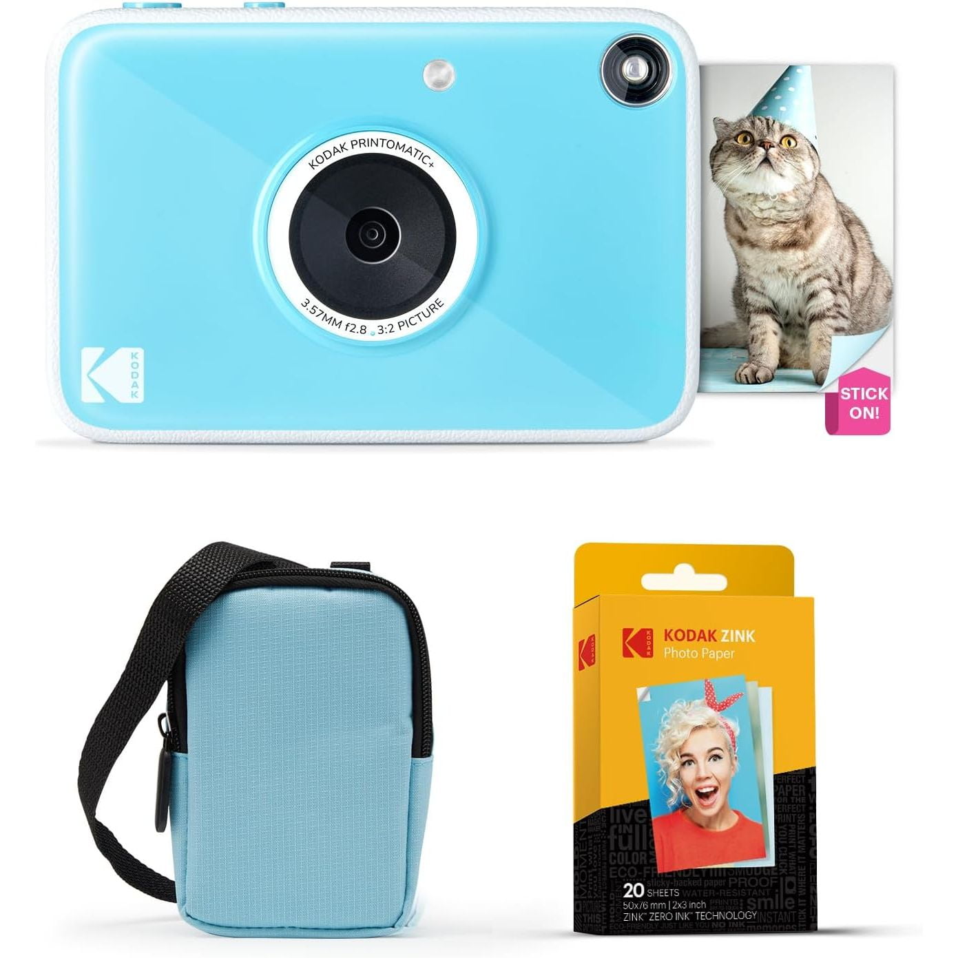 Kodak, Instant Camera, Printomatic+ 10MP, Blue with Case & Zink Paper ...