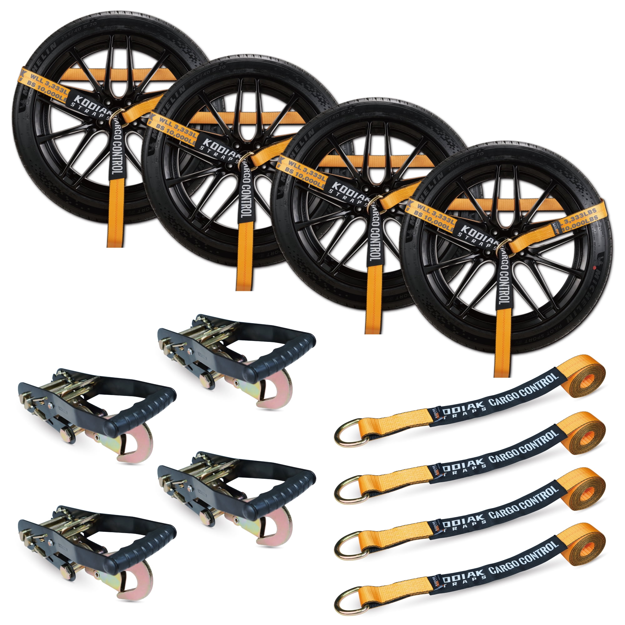 KODIAK STRAPS Adjustable Vehicle Tire Tie Down Straps Kit 4pk Heavy ...