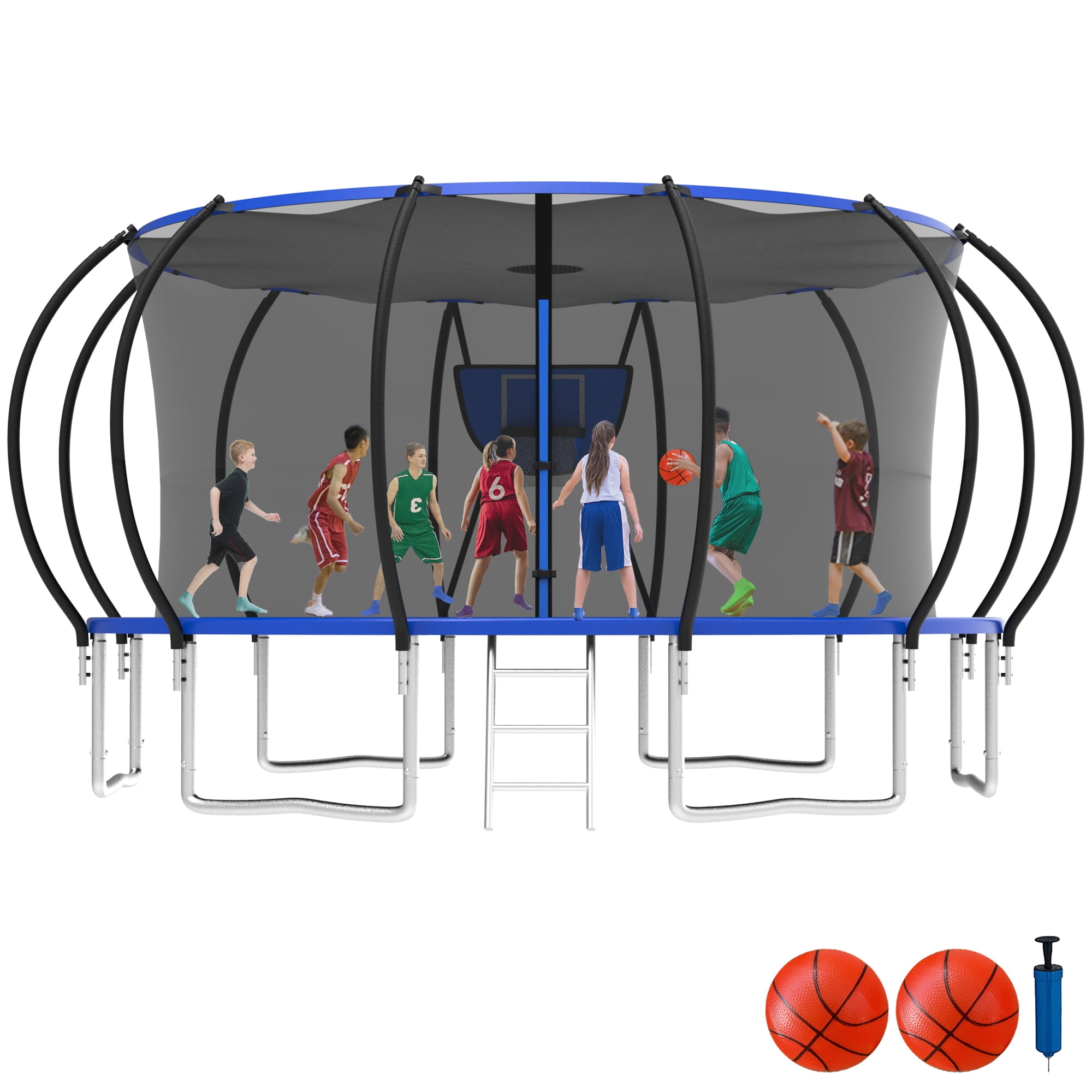KOFUN 10FT Trampoline with Hoop, 1320 LBS Capacity, Enclosure Net ...