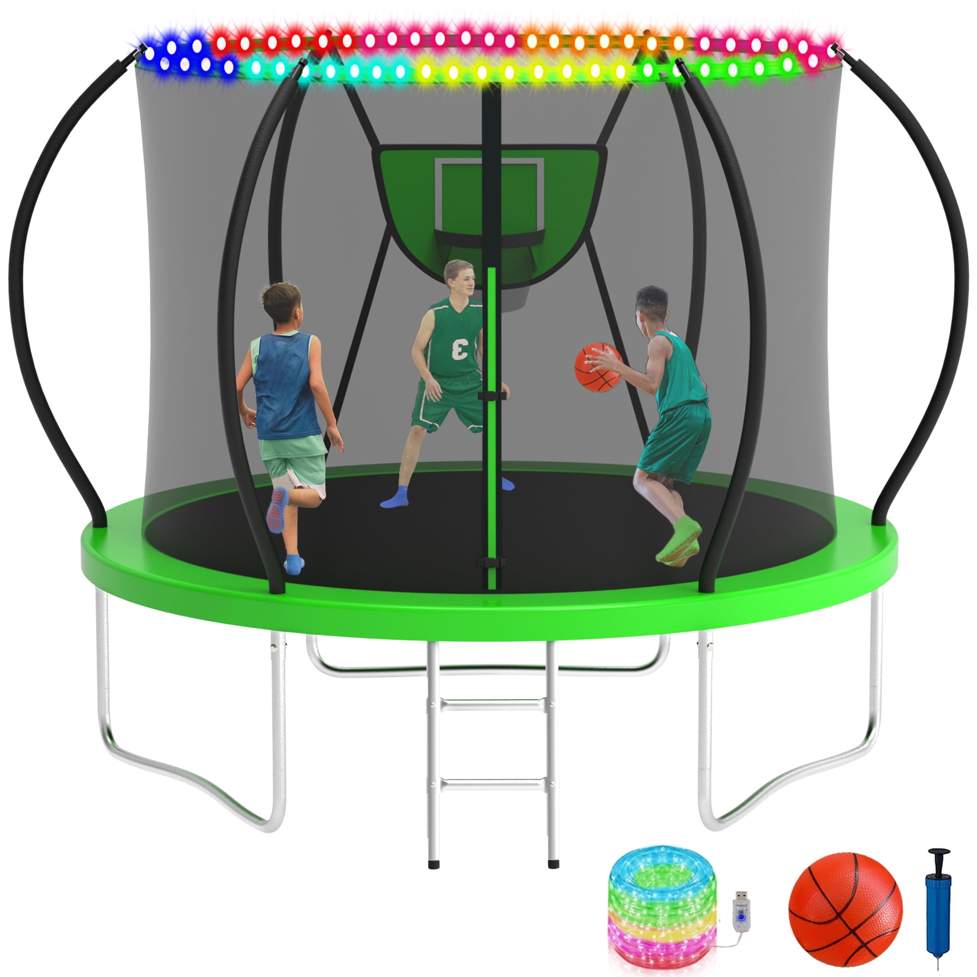 KOFUN 10FT Trampoline with Basketball Hoop & Light, 1000LBS Heavy Duty ...