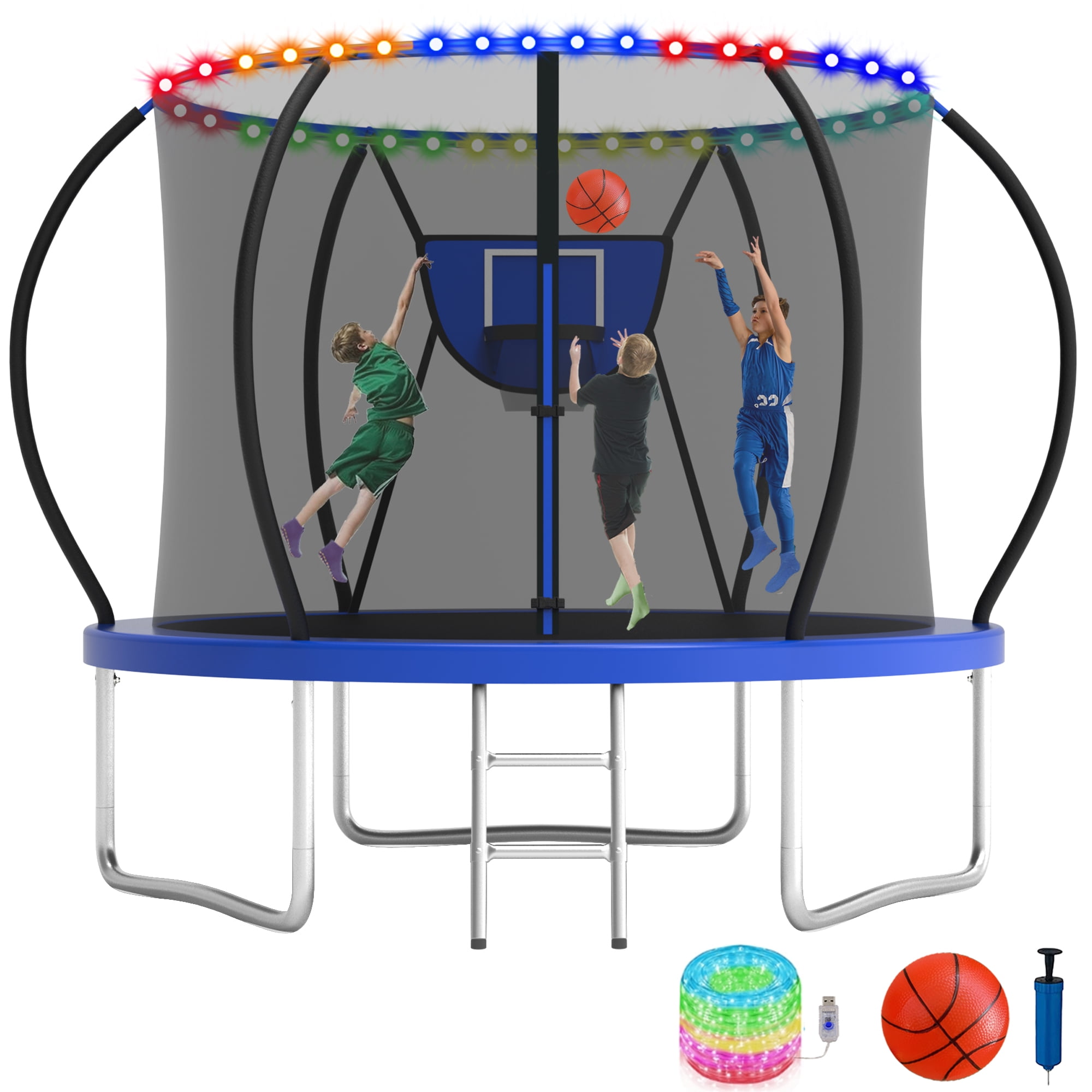 KOFUN 10FT Trampoline with Basketball Hoop & Light, 1000LBS Heavy Duty ...