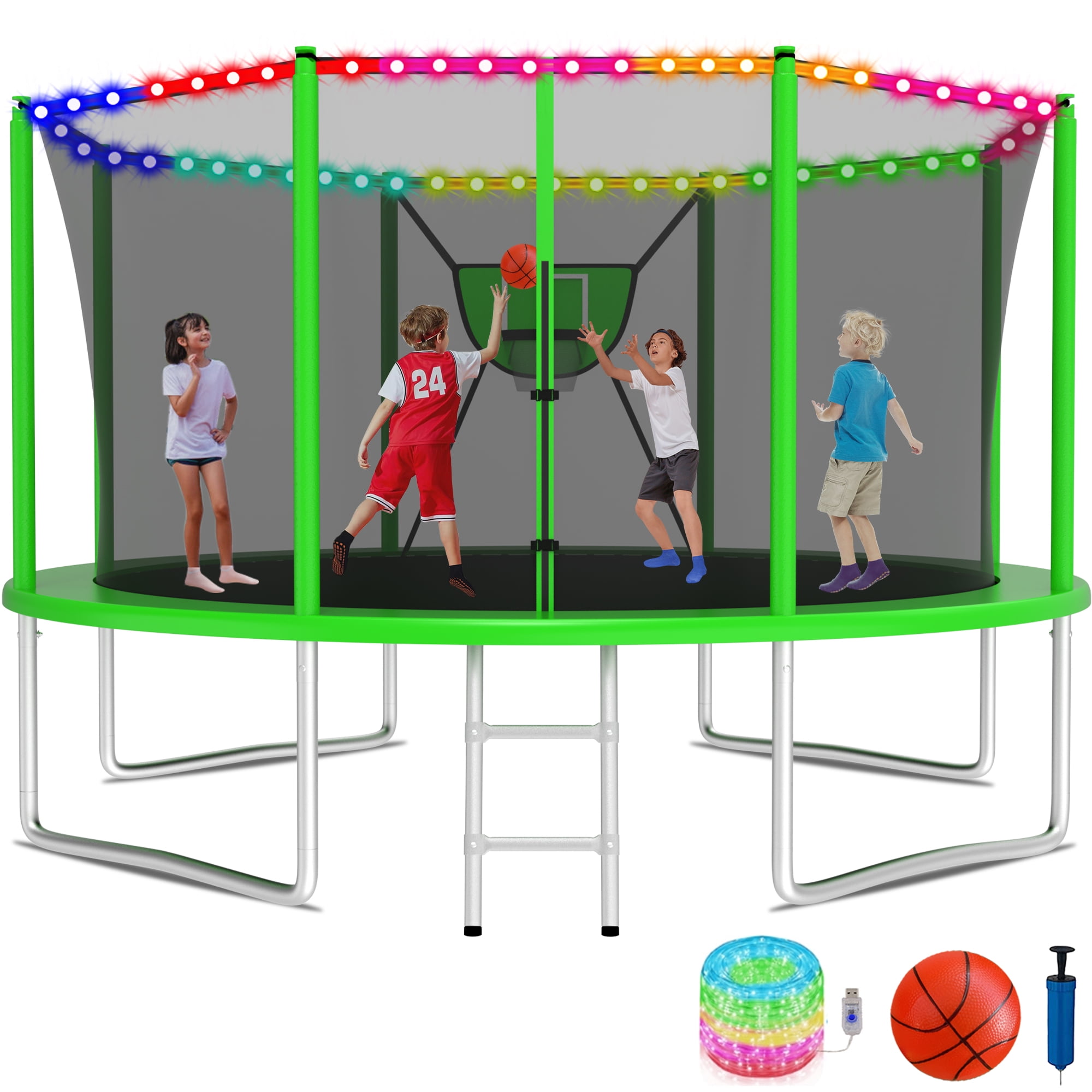 14-16FT Pumpkin Trampoline, 1500LBS Limit, with Enclosure, Hoop, Shoe ...