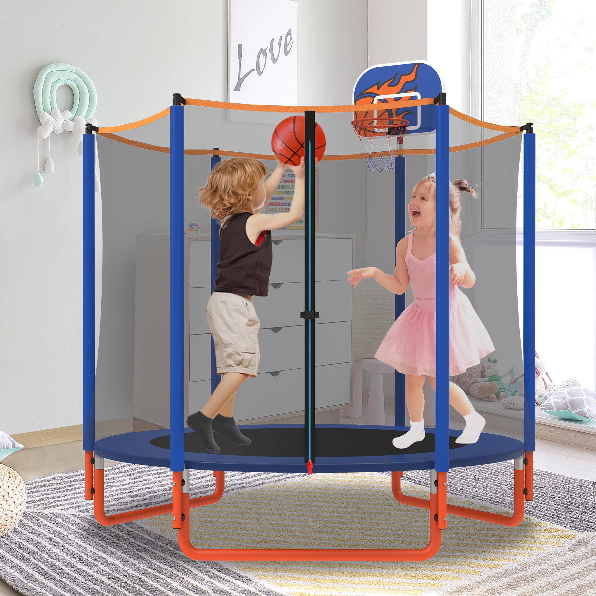 16 FT Large Trampoline with Soccer Goal, Basketball Hoop, Enclosure & 4 ...
