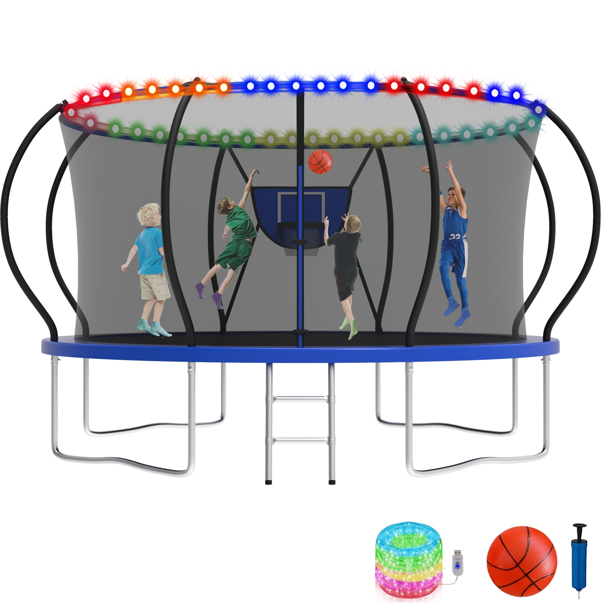 KOFUN 12FT Trampoline with Basketball Hoop & Light, 1200LBS Heavy Duty ...