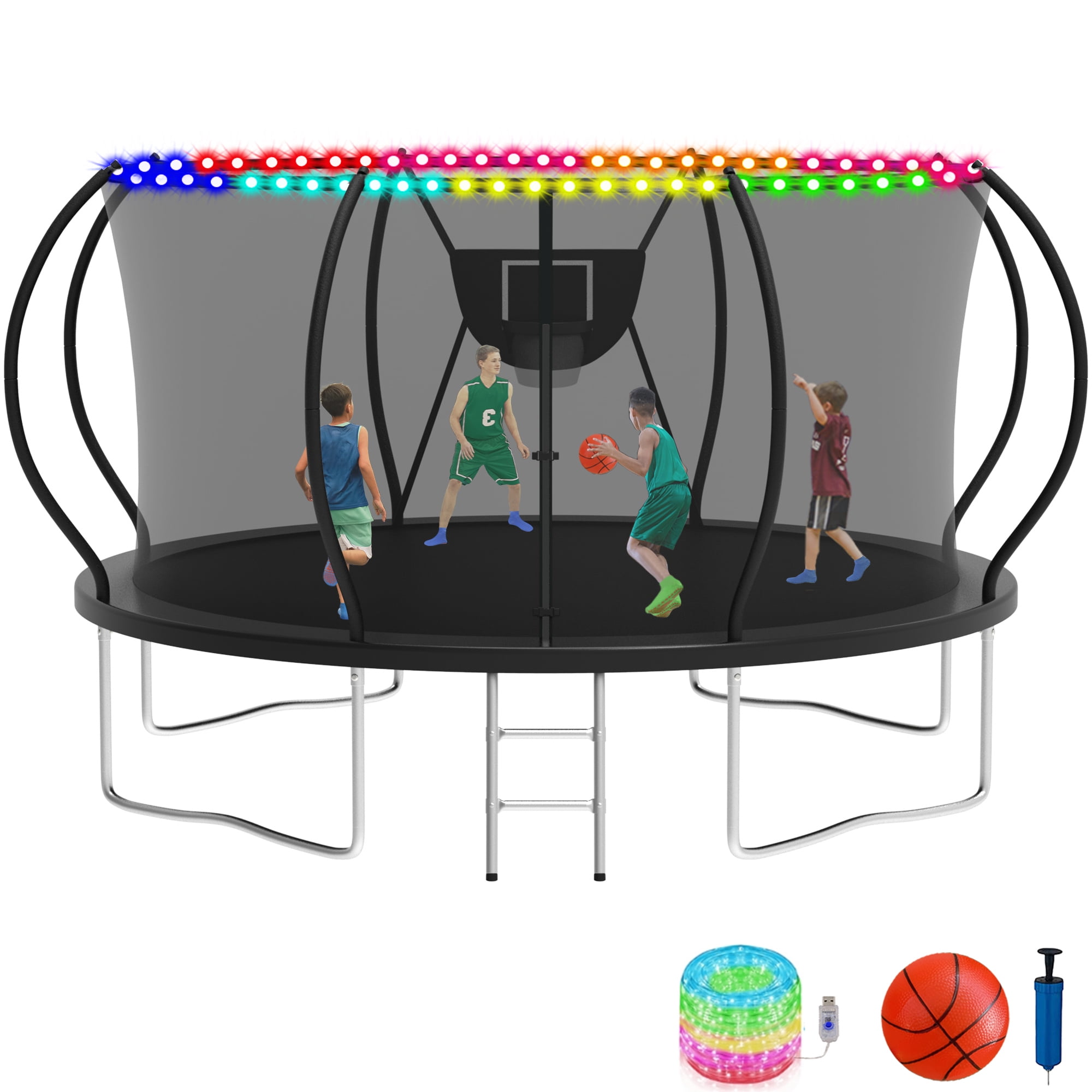 KOFUN 12FT Trampoline with Basketball Hoop & Light, 1200LBS Heavy Duty ...