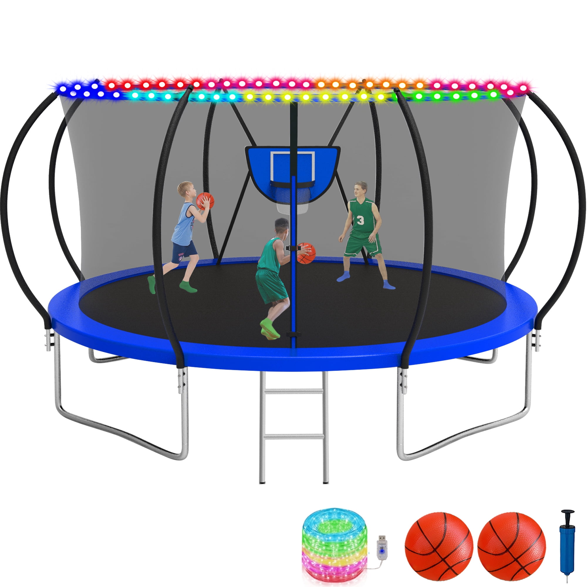 KOFUN 12FT Trampoline with Basketball Hoop & Light, 1200LBS Heavy Duty ...