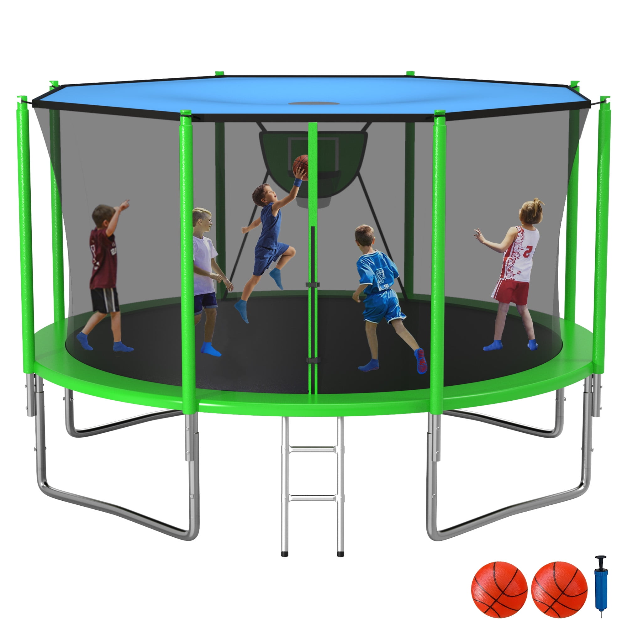 KOFUN 14FT 3-in-1 Sports Exercise Trampoline with Slide, Soccer Goal ...