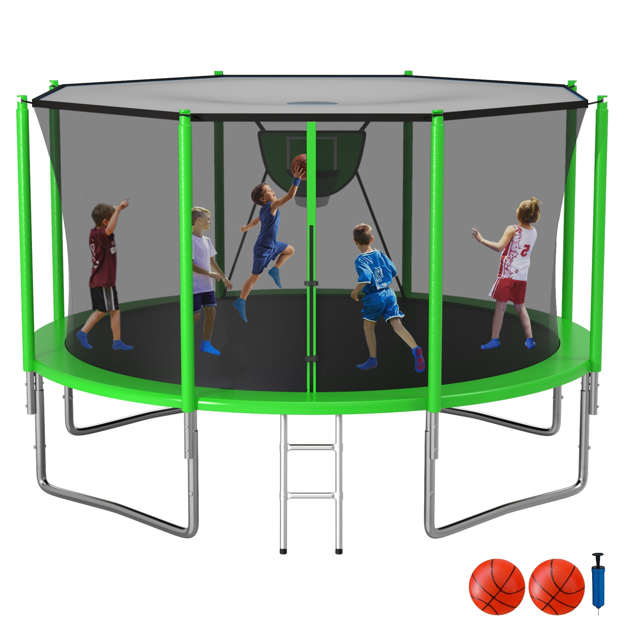KOFUN Trampoline with Shade Cover, 14FT Trampoline with Basketball Hoop ...