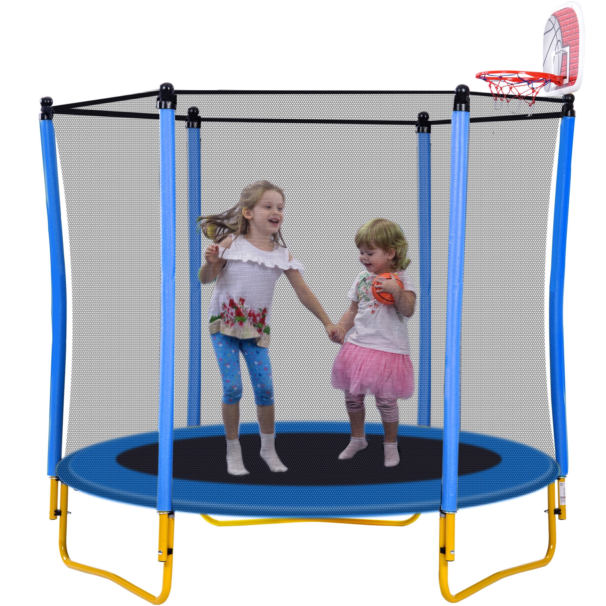 KOFUN 5.5FT Trampoline for Kids with Basketball Hoop, Rubber Ball, and ...