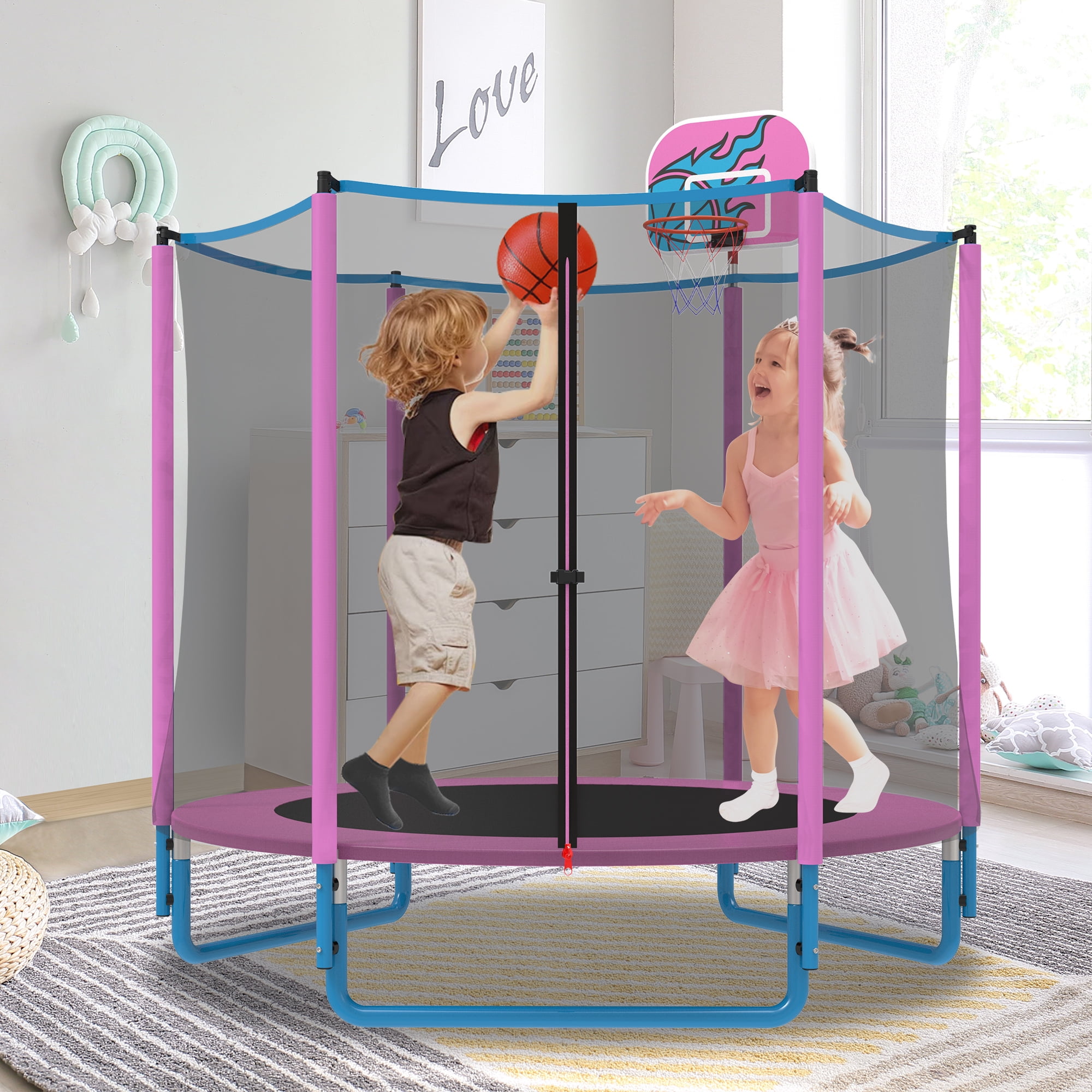 KOFUN 66" Trampoline for Kids with Enclosure, 5.5FT Indoor & Outdoor ...