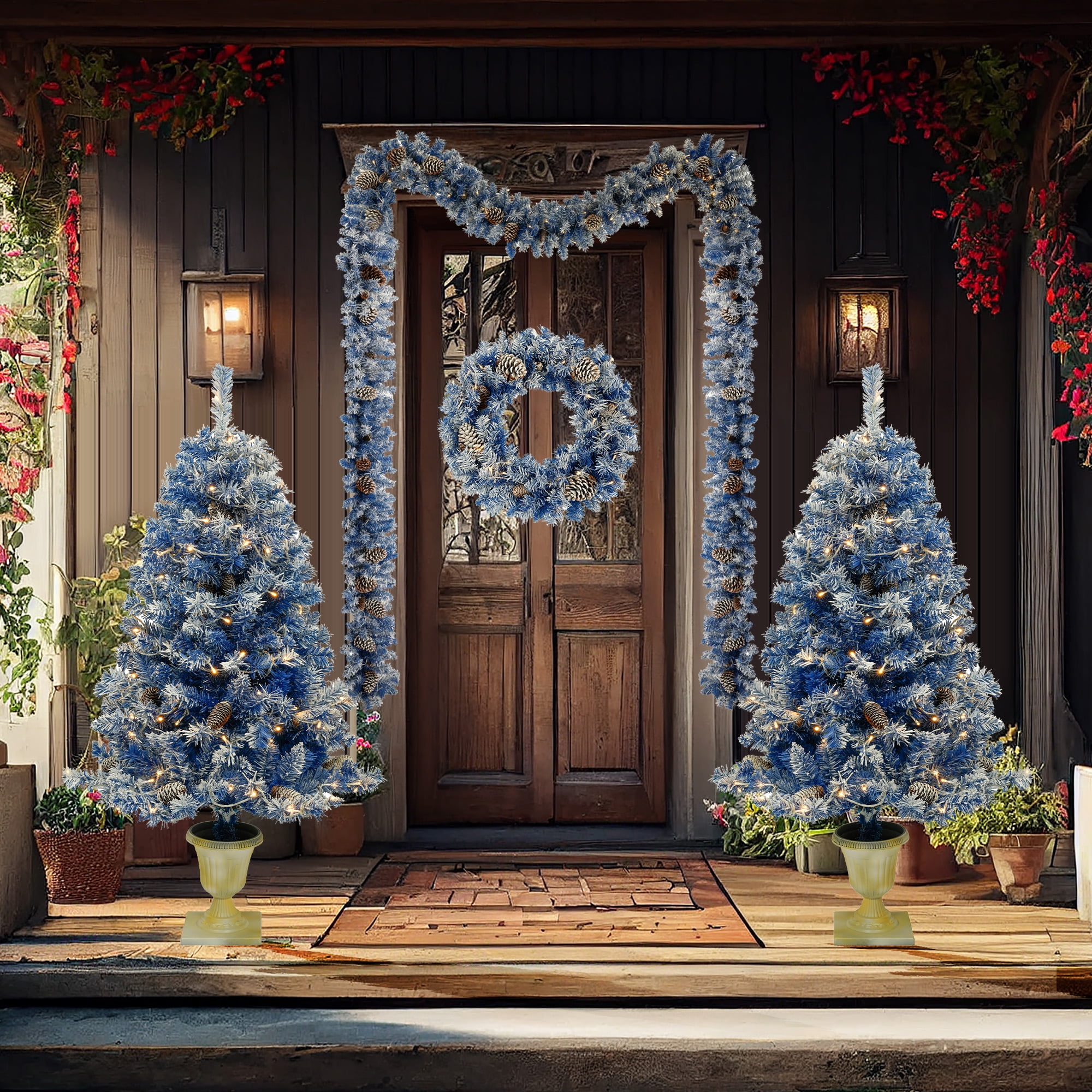 KOFUN Christmas Decorations 4-Piece Set, Pre-Lit Artificial Entrance ...