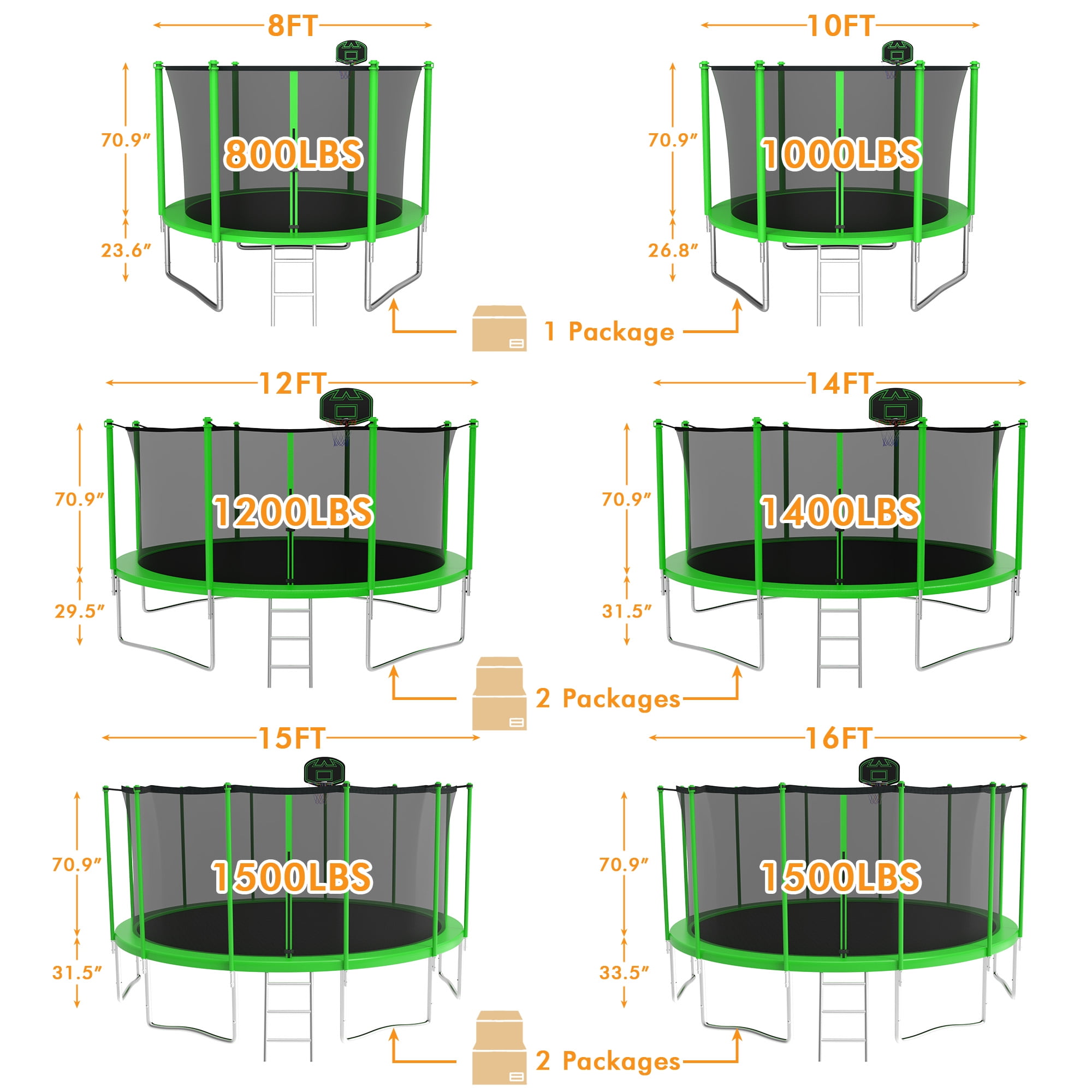 KOFUN Trampoline for Adults and Kids, 16FT 15FT 14FT 12FT 10FT 8FT Trampoline with Basketball ...