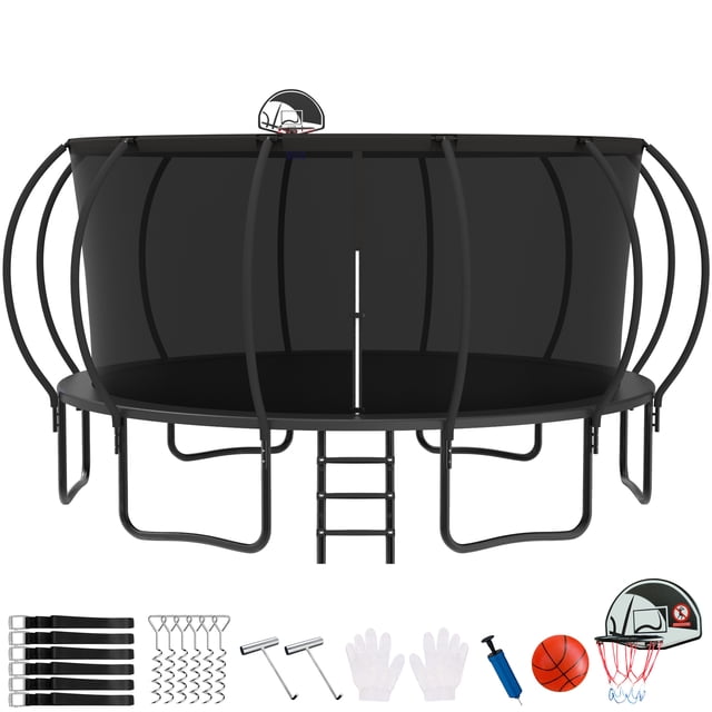 KOFUN Trampoline with Basketball Hoop & Enclosure, Rust-Resistant ...