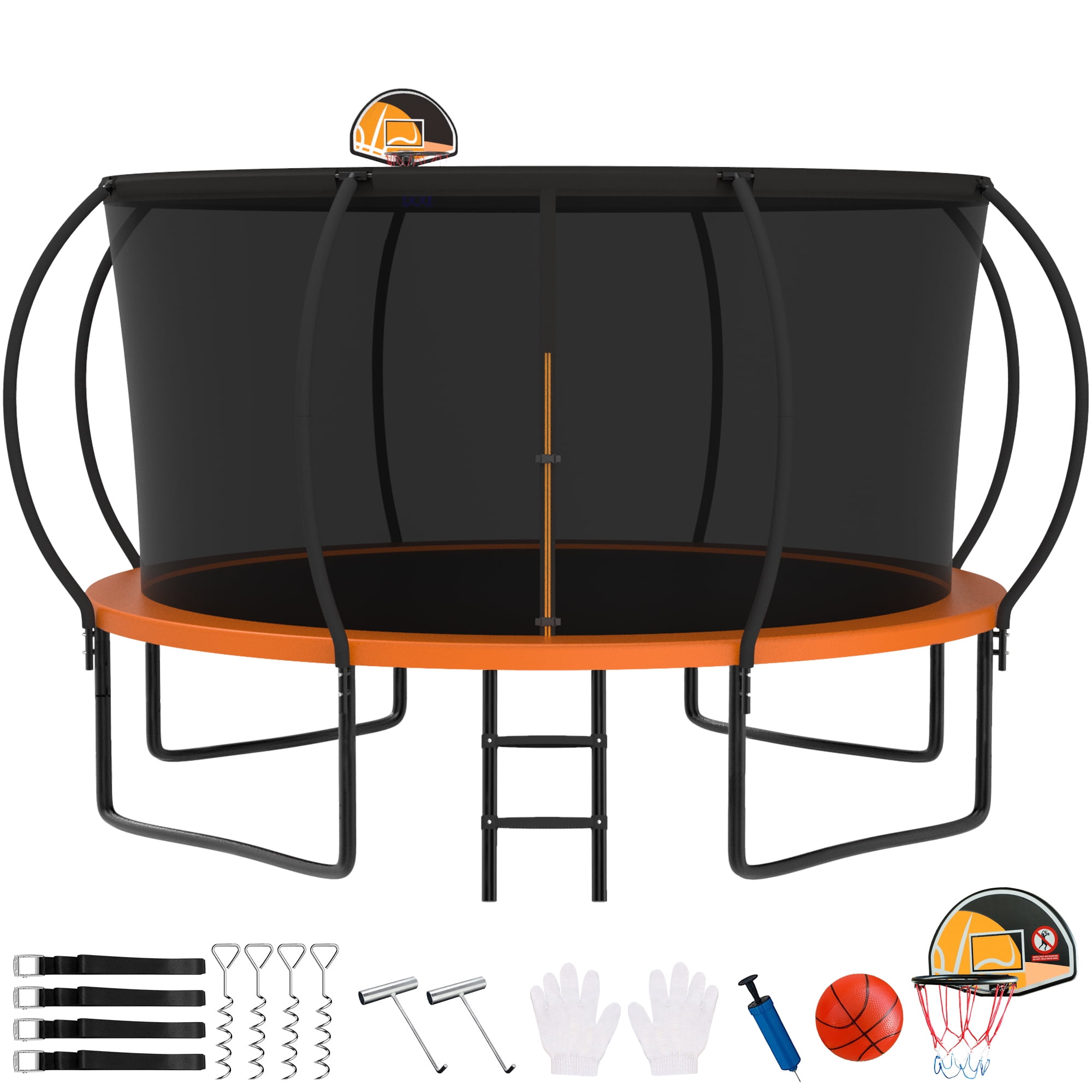 KOFUN Trampoline with Basketball Hoop, Enclosure, Anchors Kit, Ladder ...