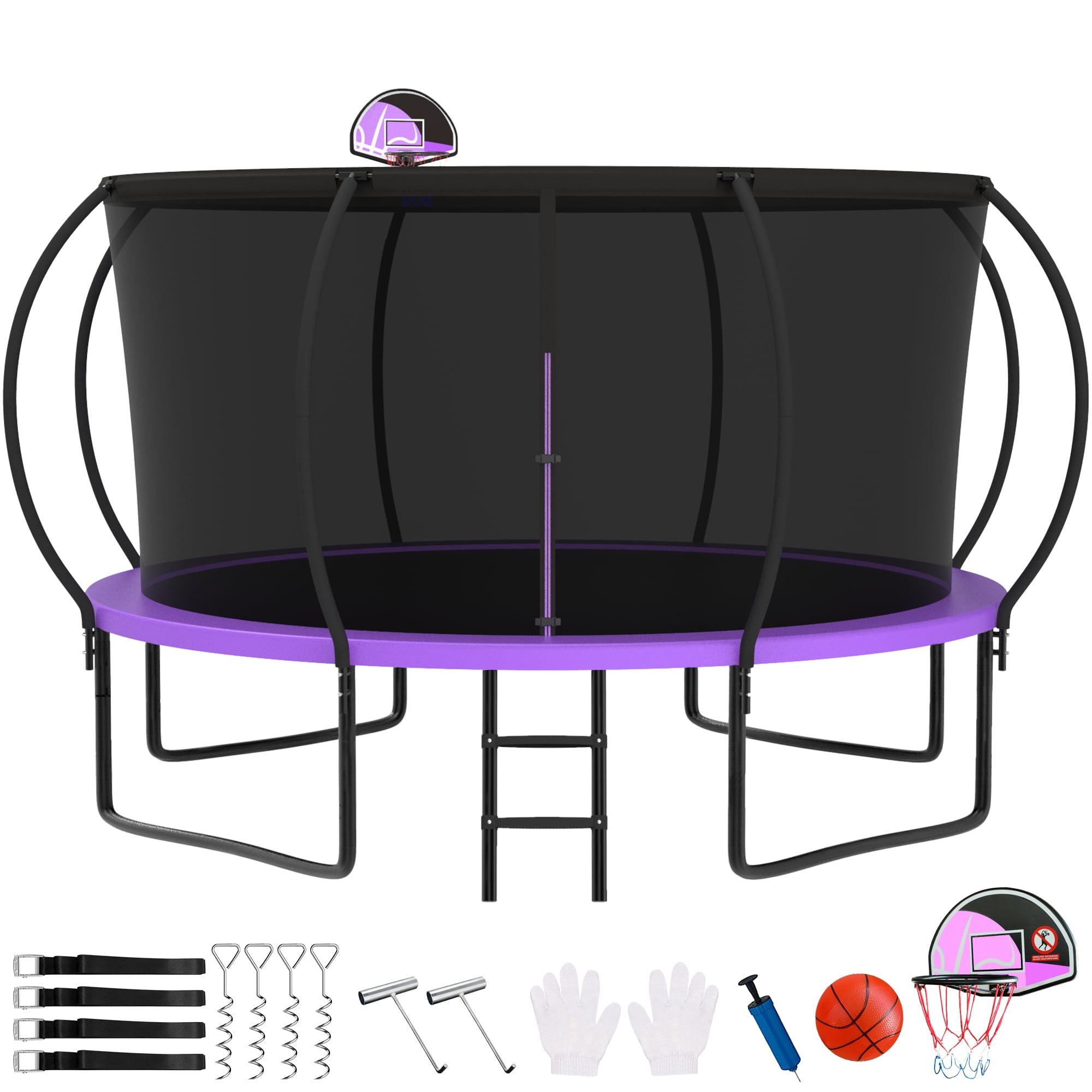 KOFUN Trampoline with Basketball Hoop, Enclosure, Anchors Kit, Ladder ...