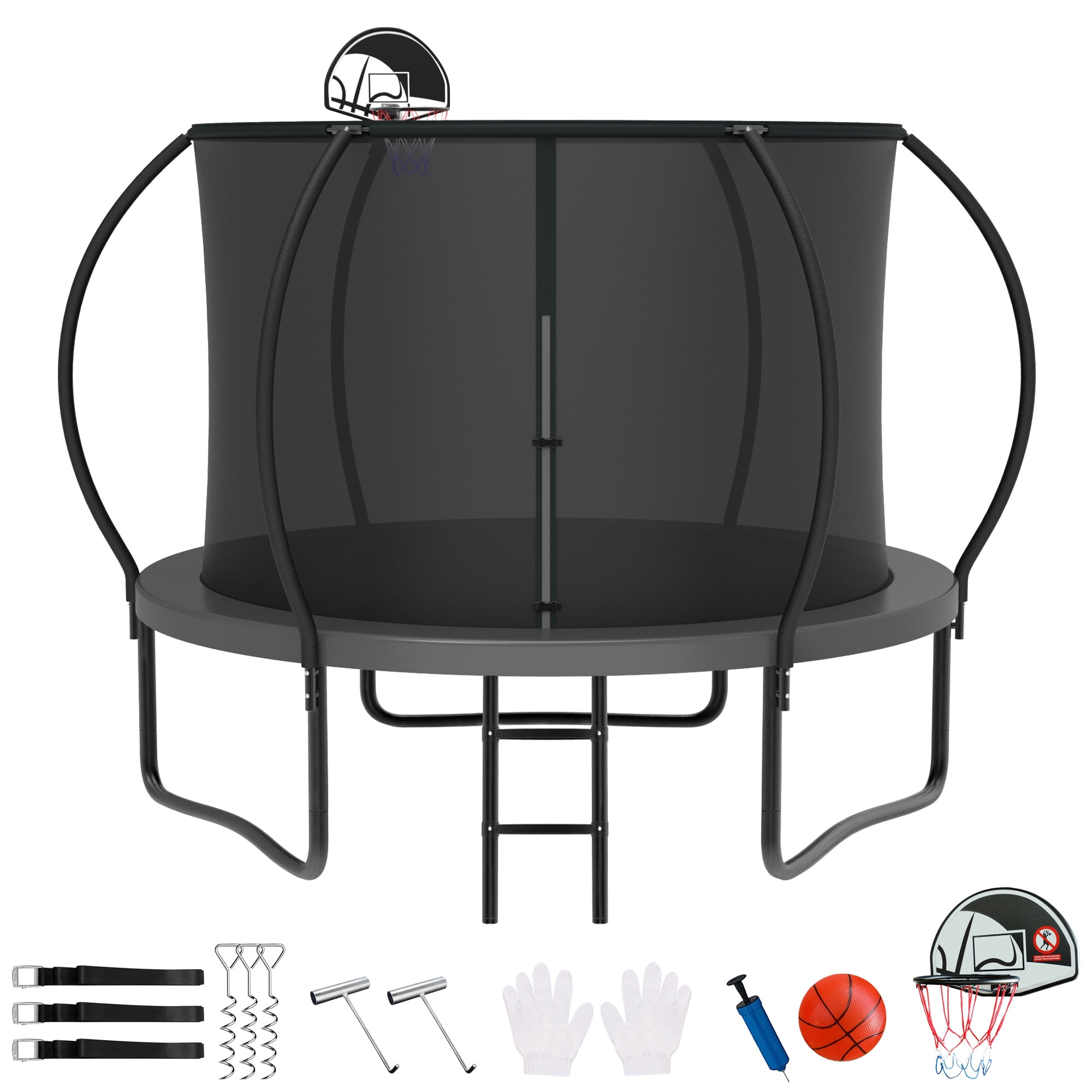 KOFUN Trampoline with Basketball Hoop, Enclosure, Anchors Kit, Ladder ...