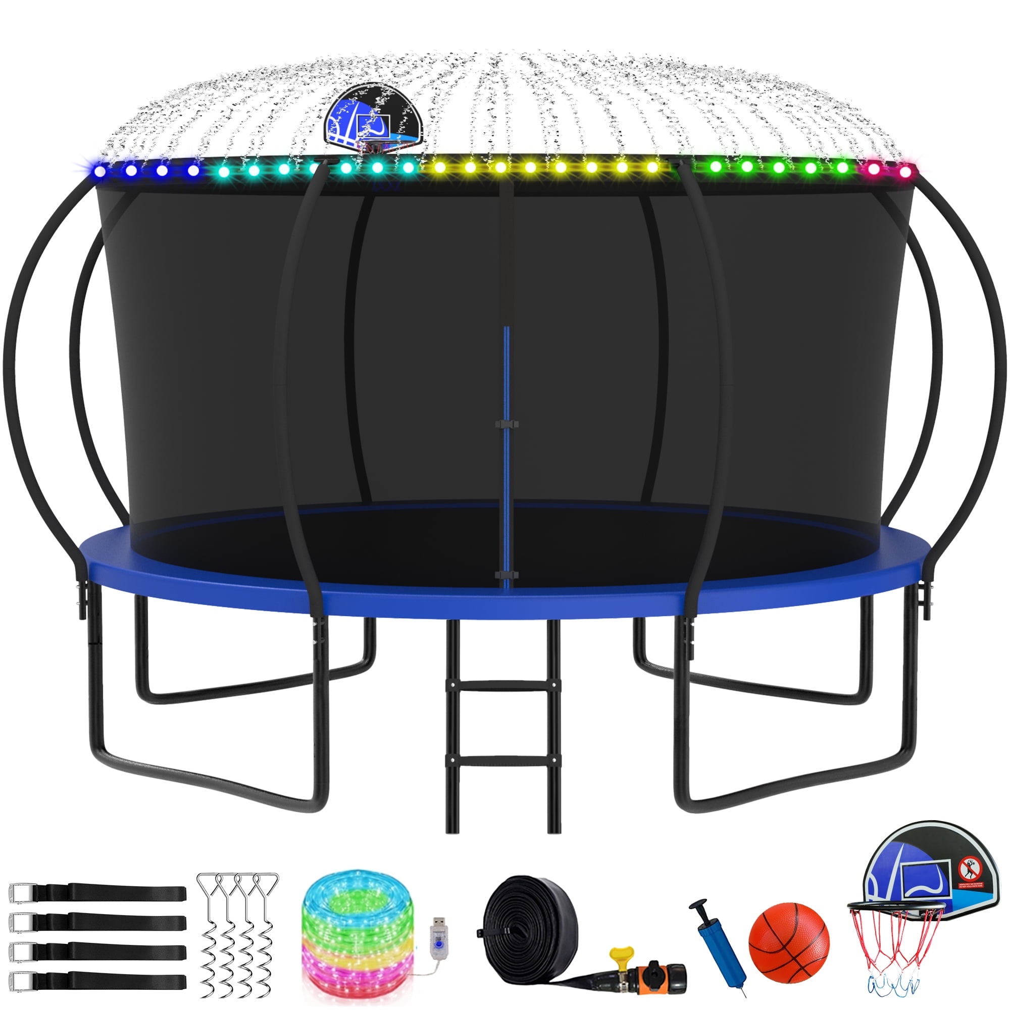 KOFUN Heavy Duty 8-16FT Blue Trampoline Kit with Hoop, Light, and ...