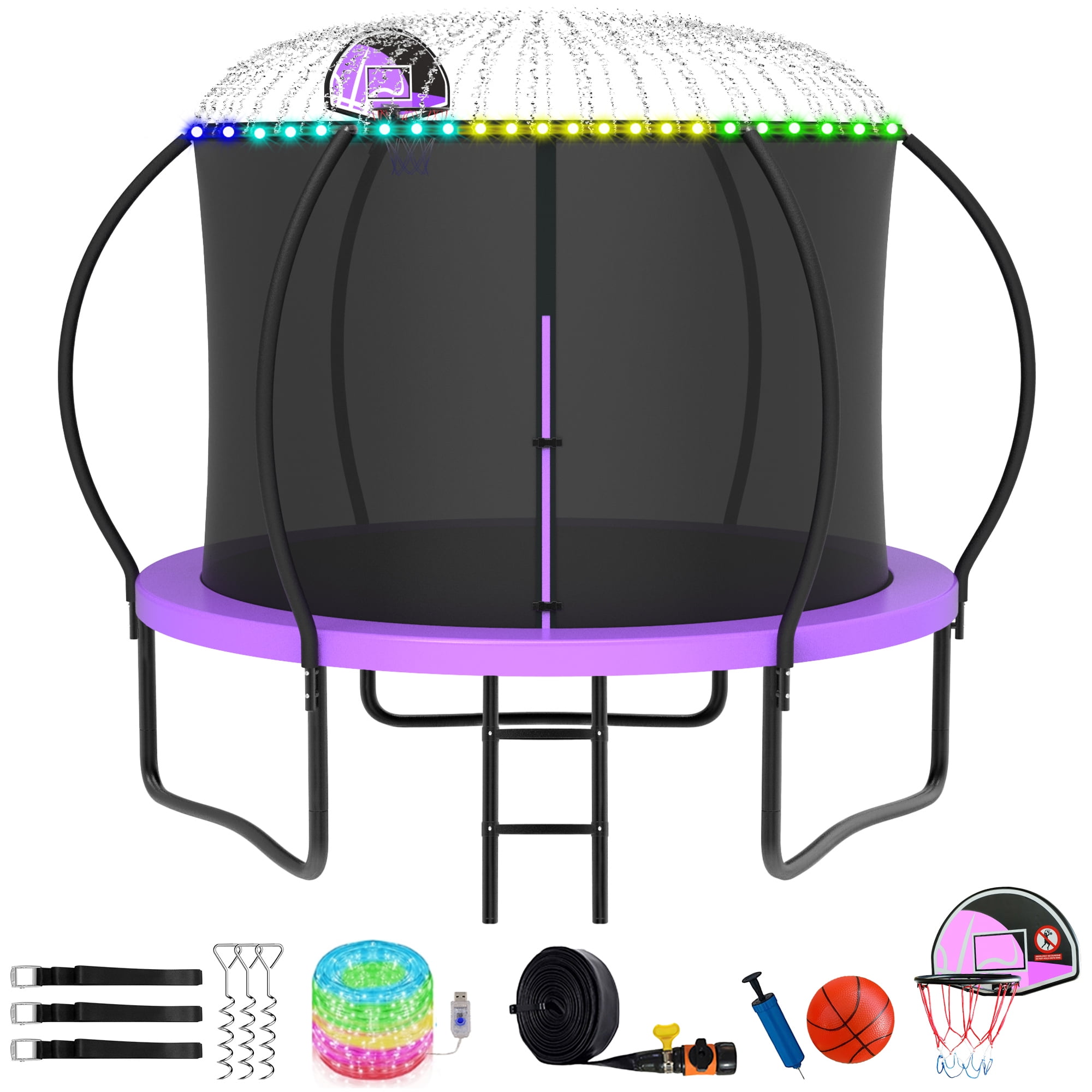 Kofun Trampoline with Basketball Hoop, Purple, 120.00" x 120.00" x 97. ...