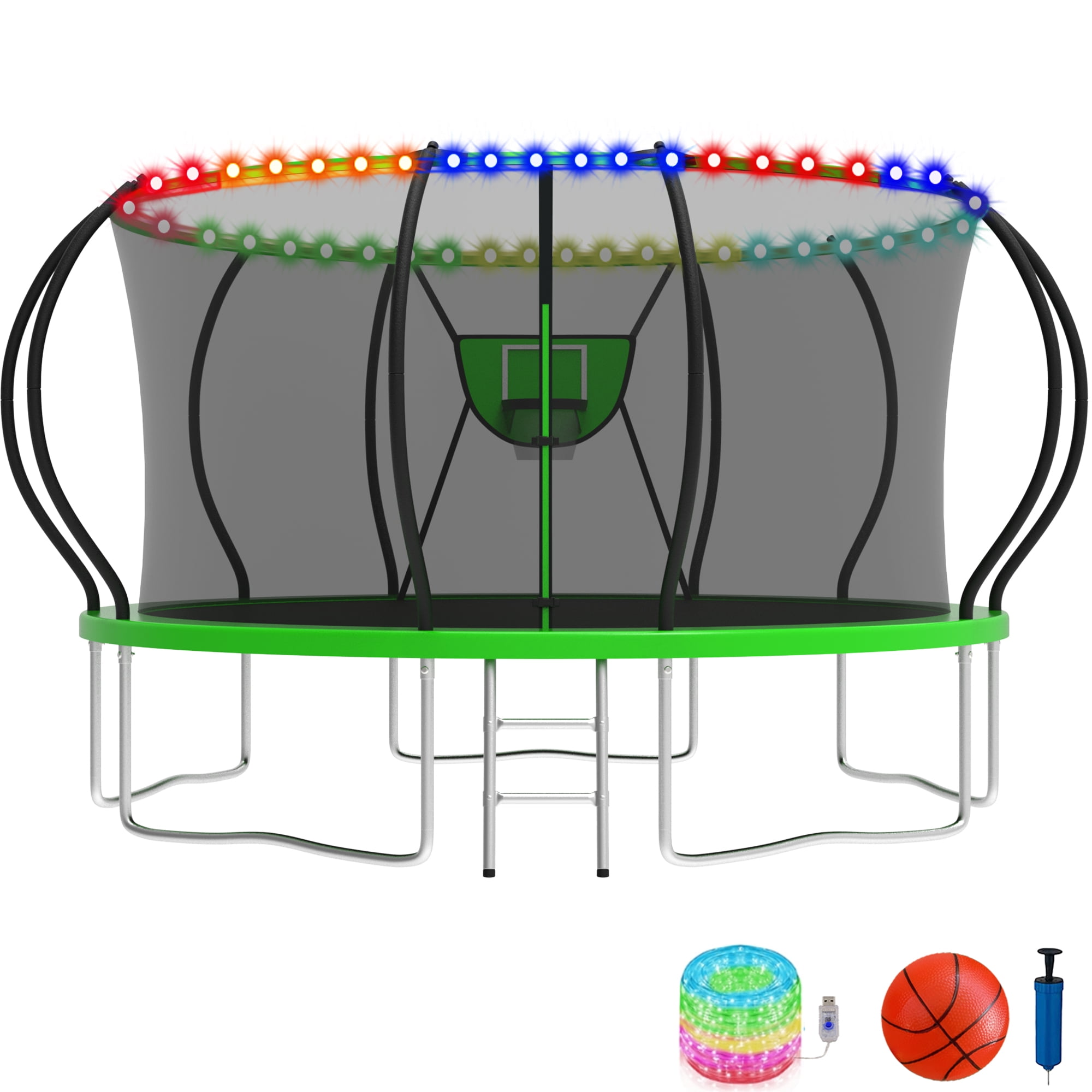 KOFUN Large Trampoline, 1500lbs 10-16FT, with Hoop, Light, Enclosure ...