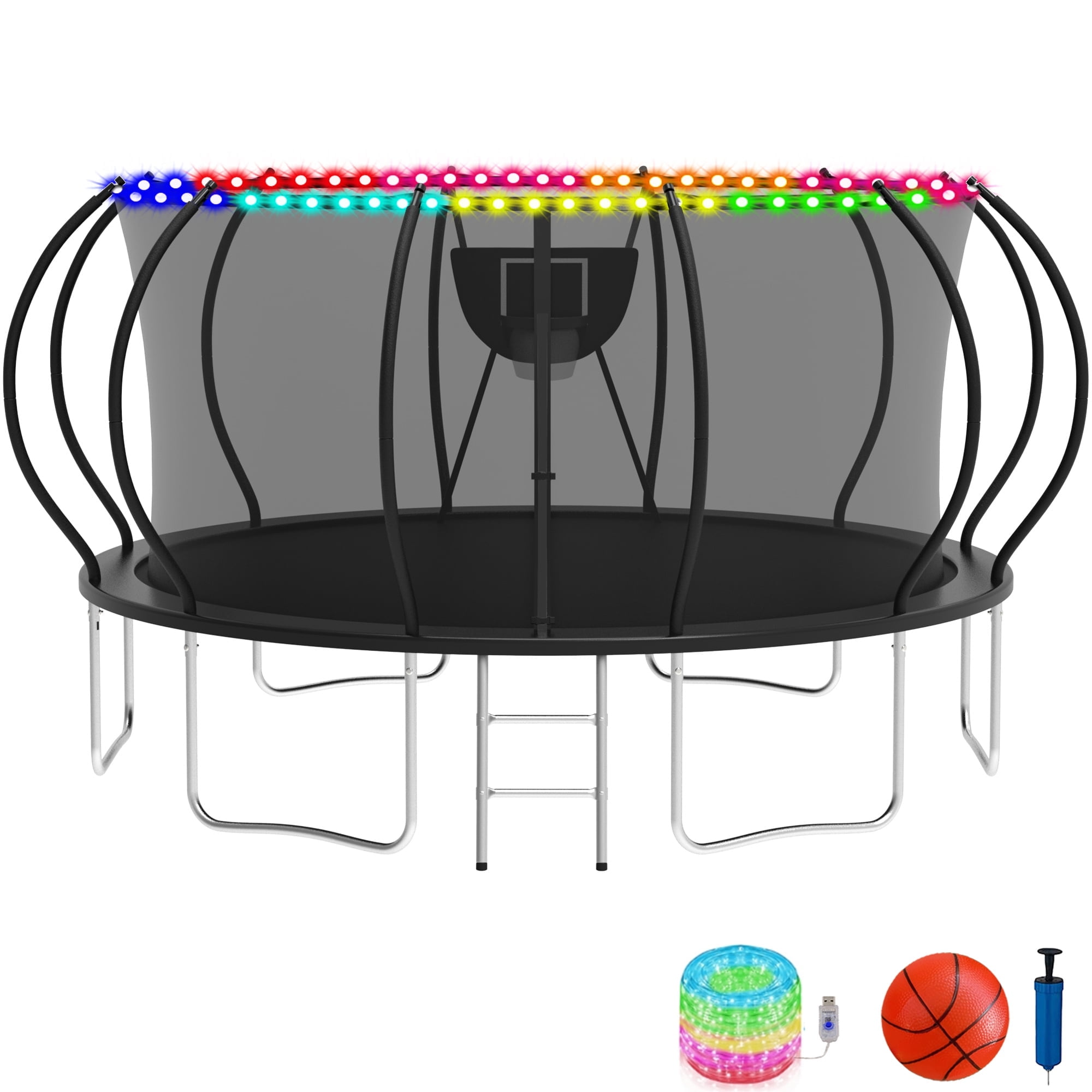 KOFUN 10FT-16FT Trampoline with Hoop & Light, 1500lbs, for Adults ...