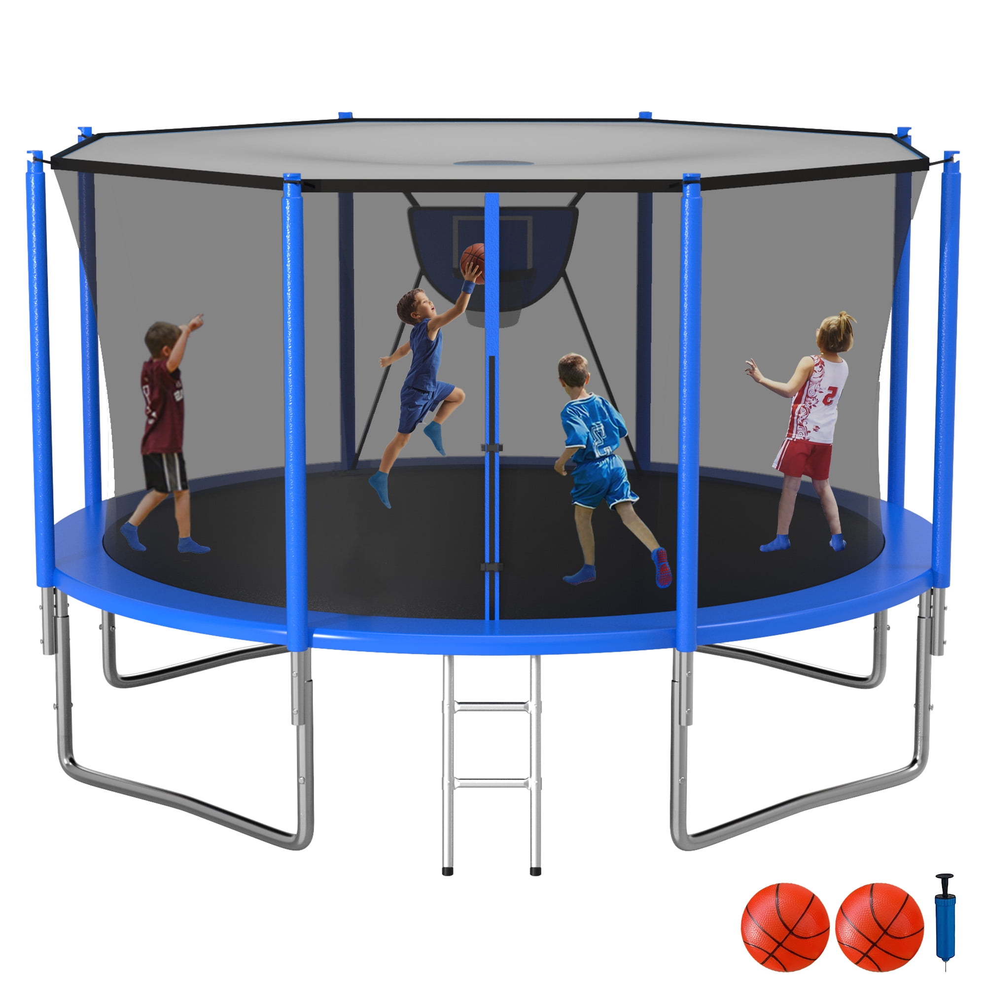 KOFUN Trampoline with Shade Cover, 12FT Trampoline with Basketball Hoop ...