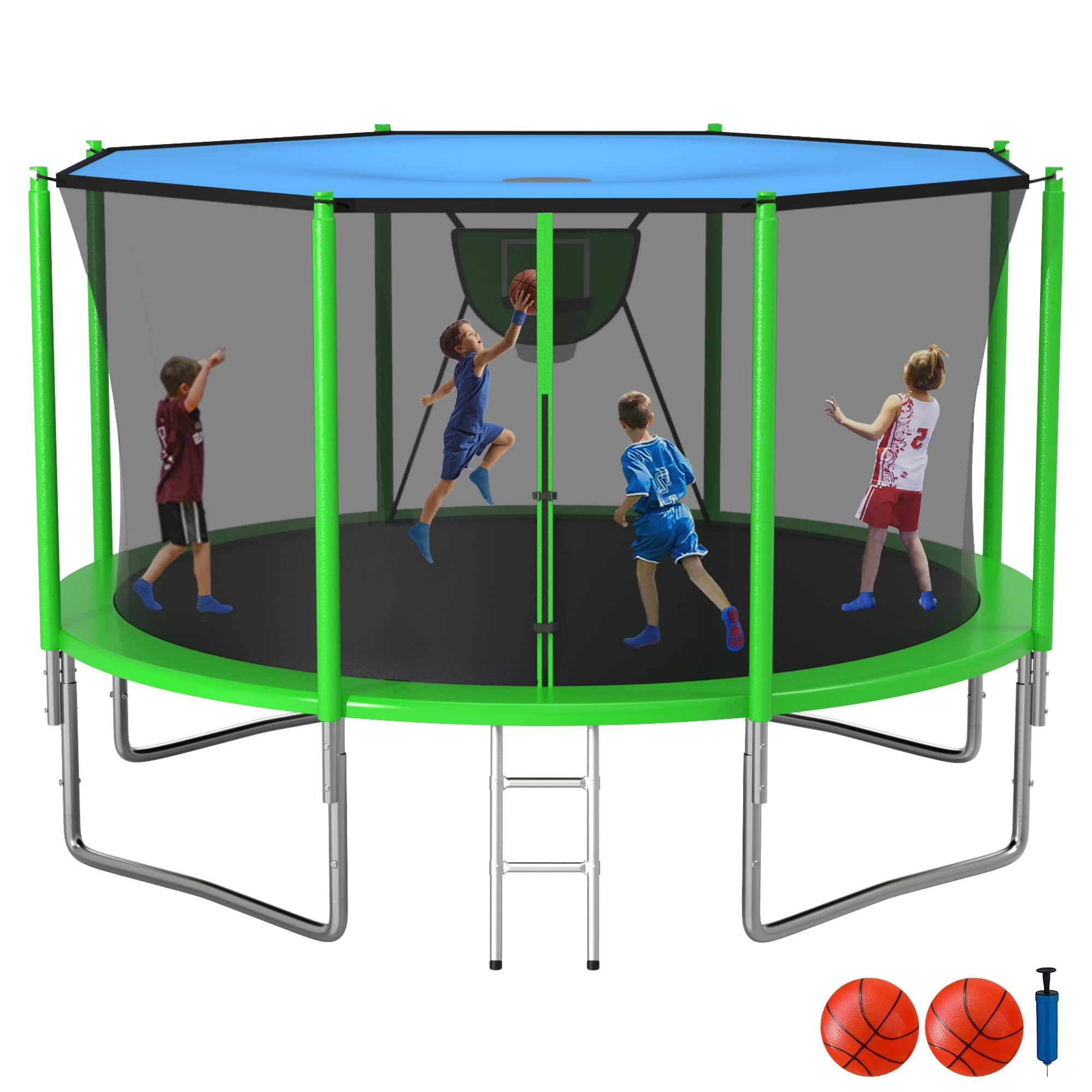 KOFUN Trampoline with Shade Cover, 12FT Trampoline with Basketball Hoop ...