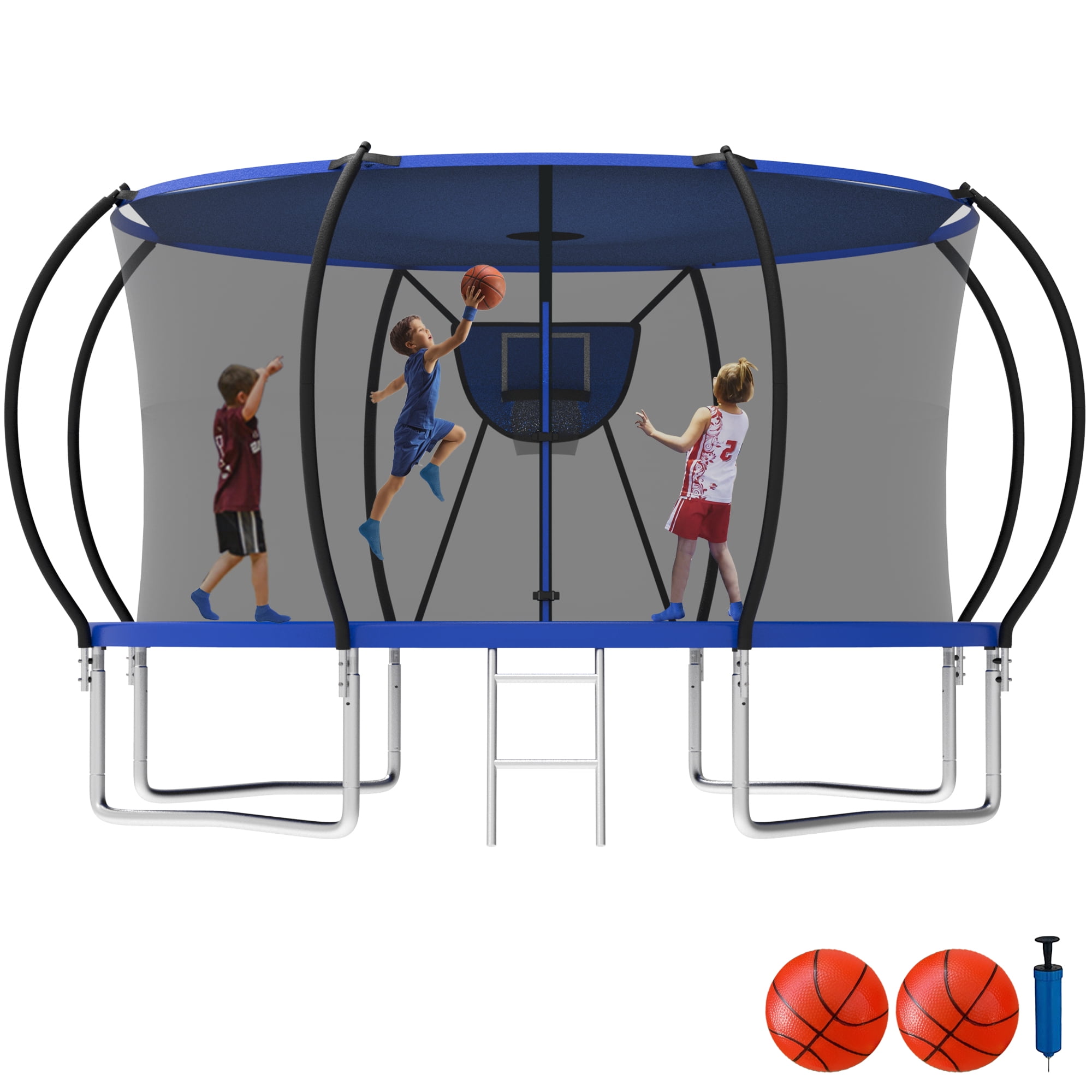 KOFUN Trampoline with Shade Cover, 12FT Trampoline with Basketball Hoop ...