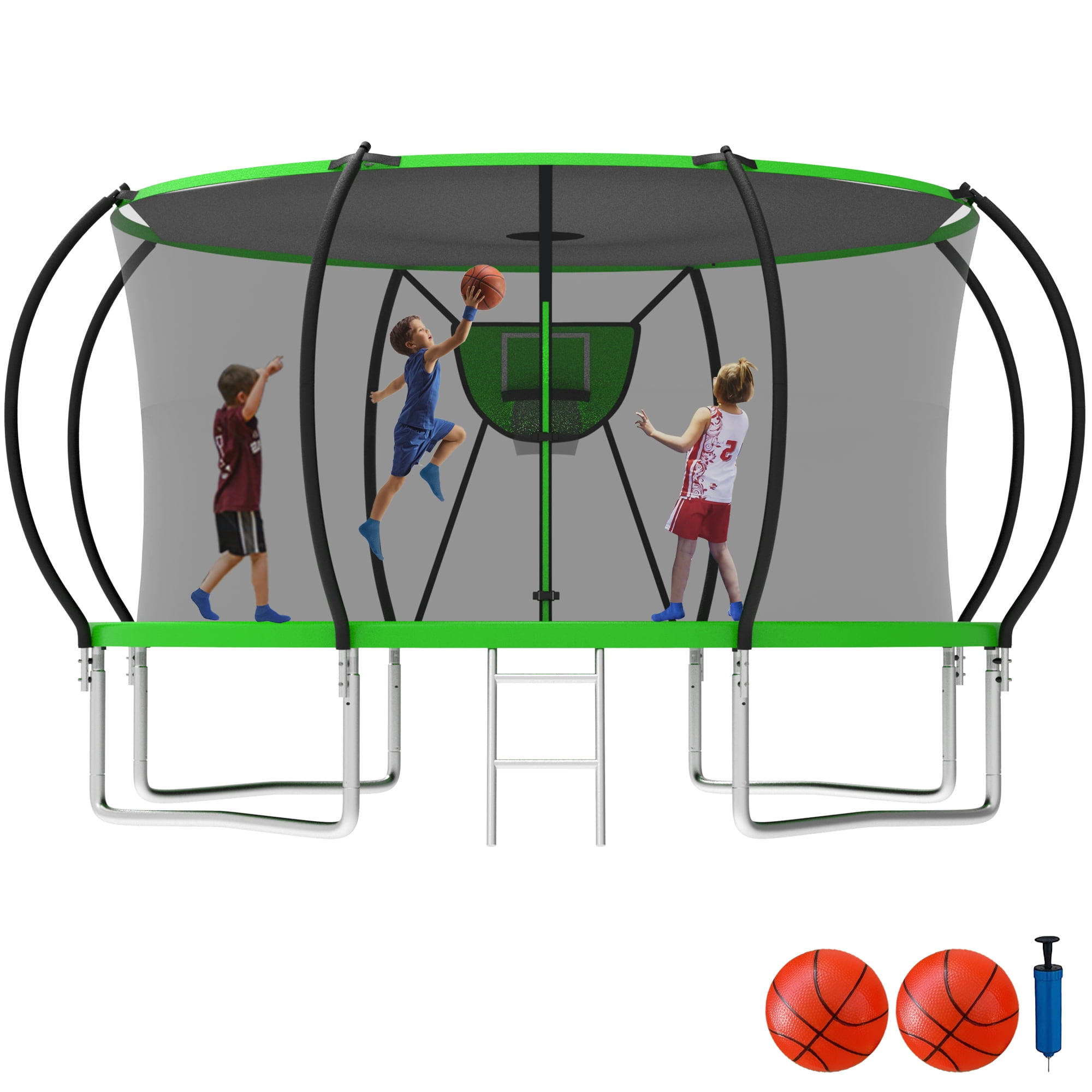 KOFUN Trampoline with Shade Cover, 12FT Trampoline with Basketball Hoop ...