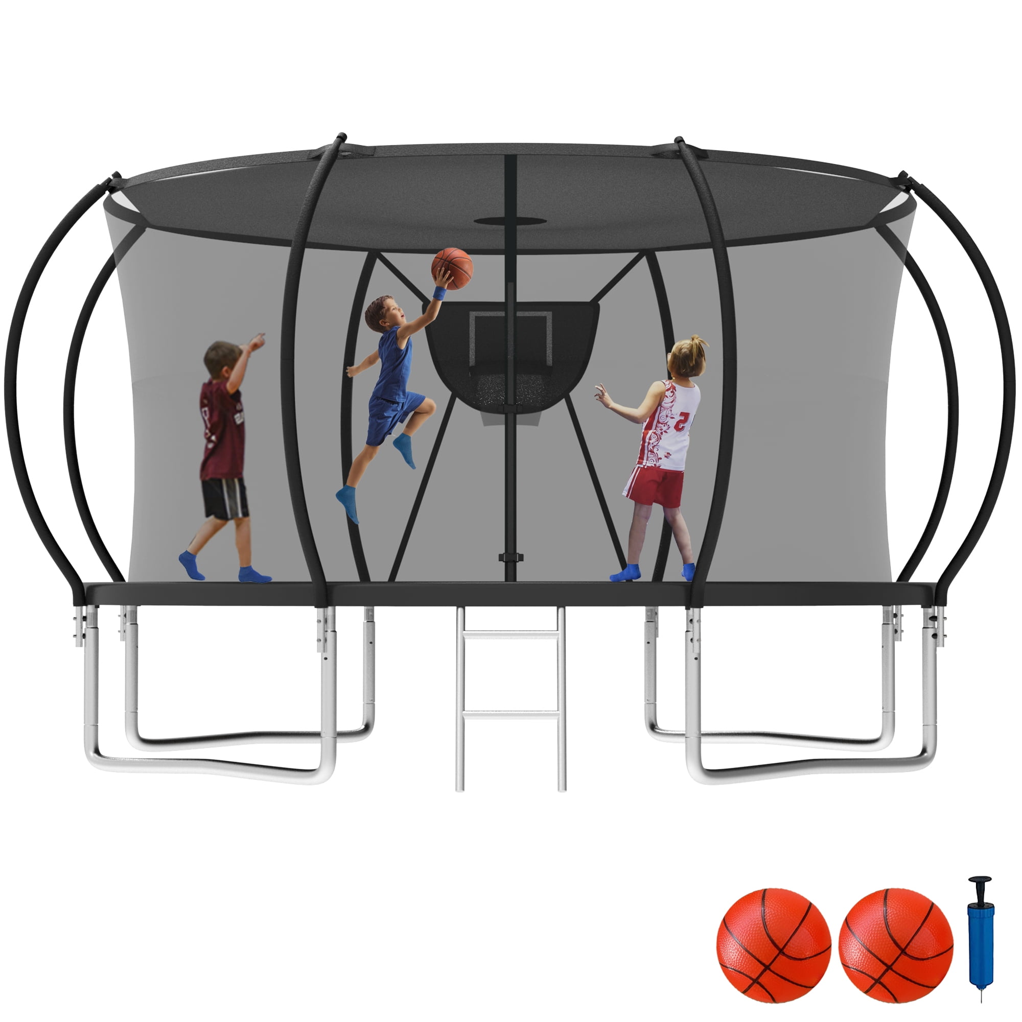 KOFUN Trampoline with Shade Cover, 14FT Trampoline with Basketball Hoop ...