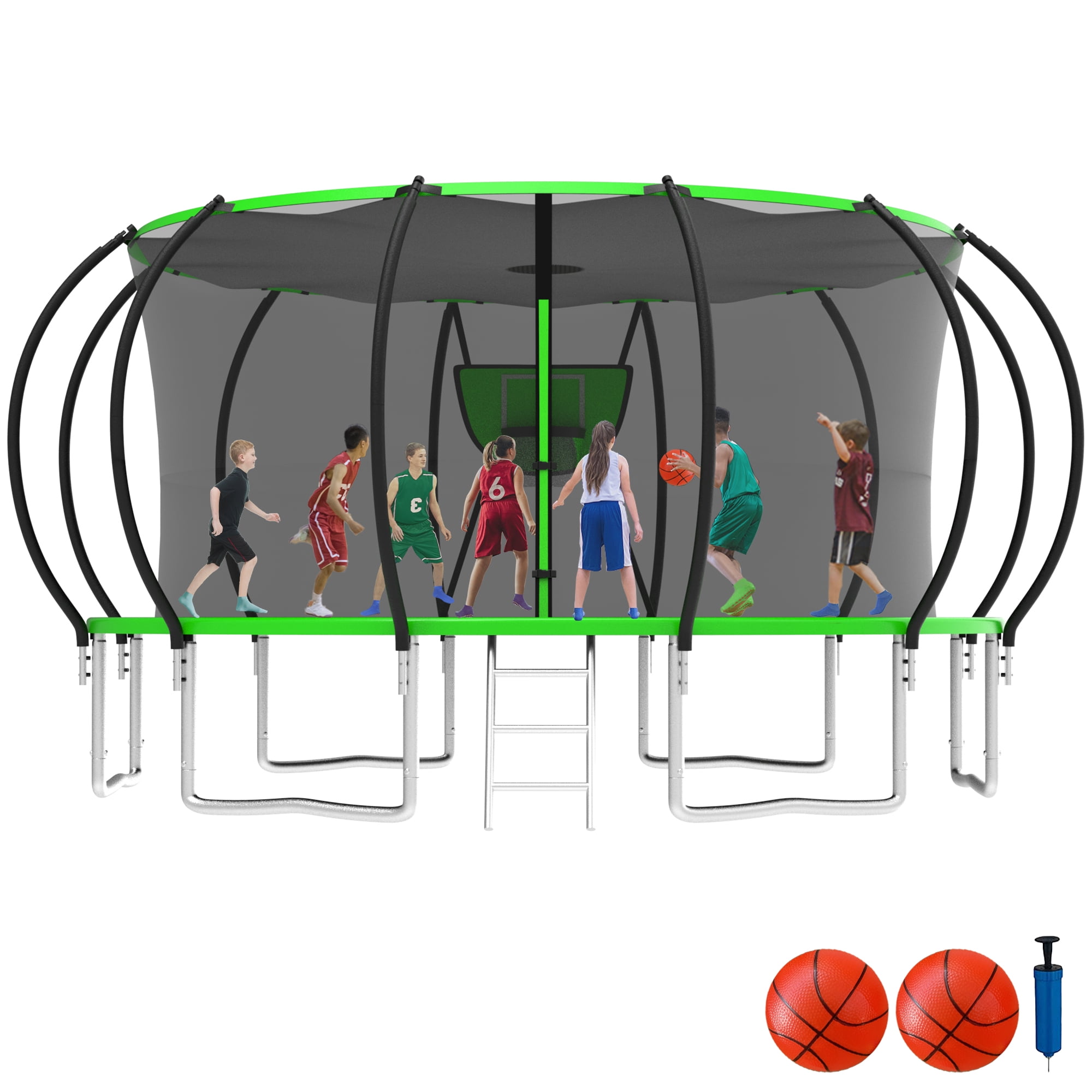KOFUN Trampoline with Shade Cover, 16FT Trampoline with Basketball Hoop ...
