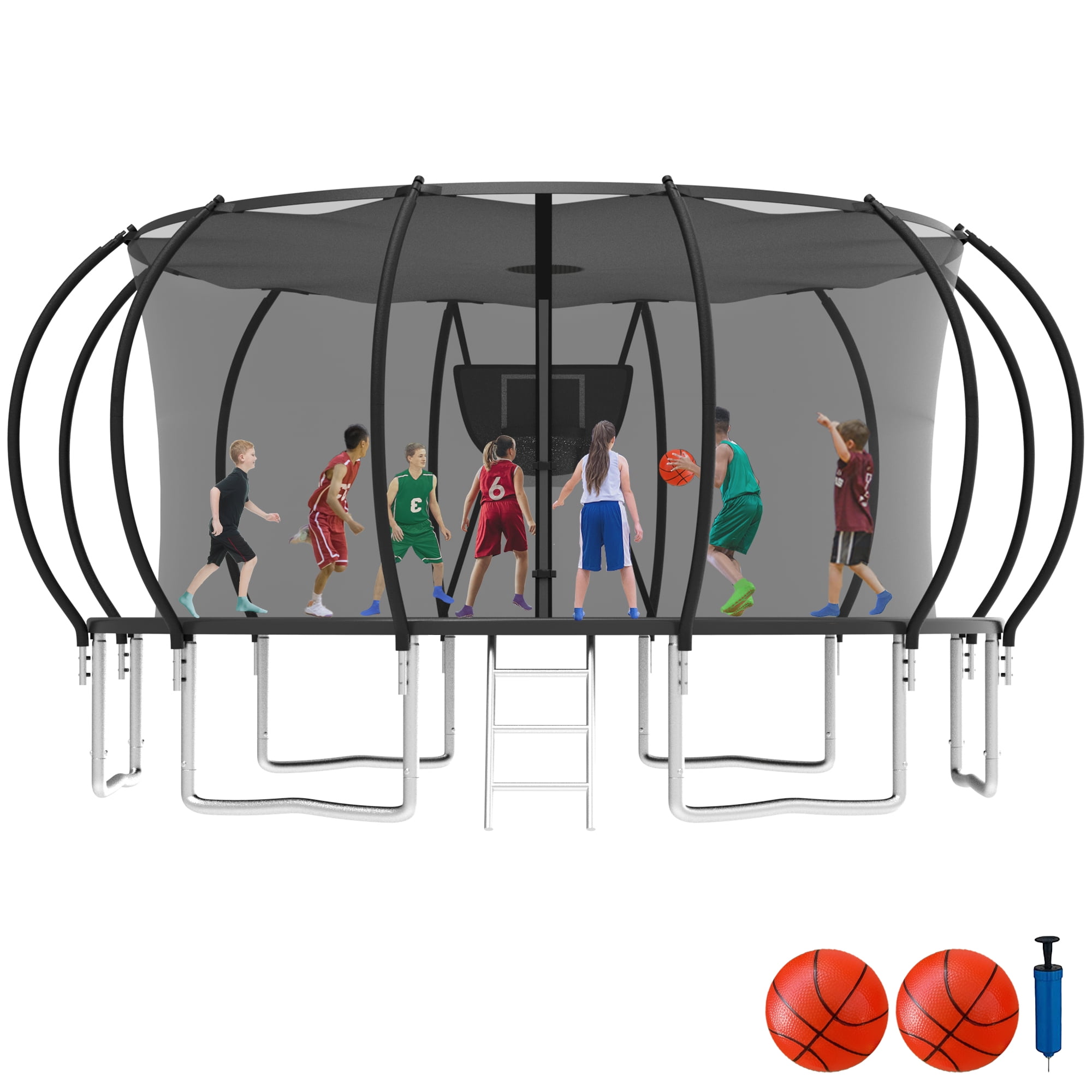 KOFUN Trampoline with Shade Cover, 16FT Trampoline with Basketball Hoop ...