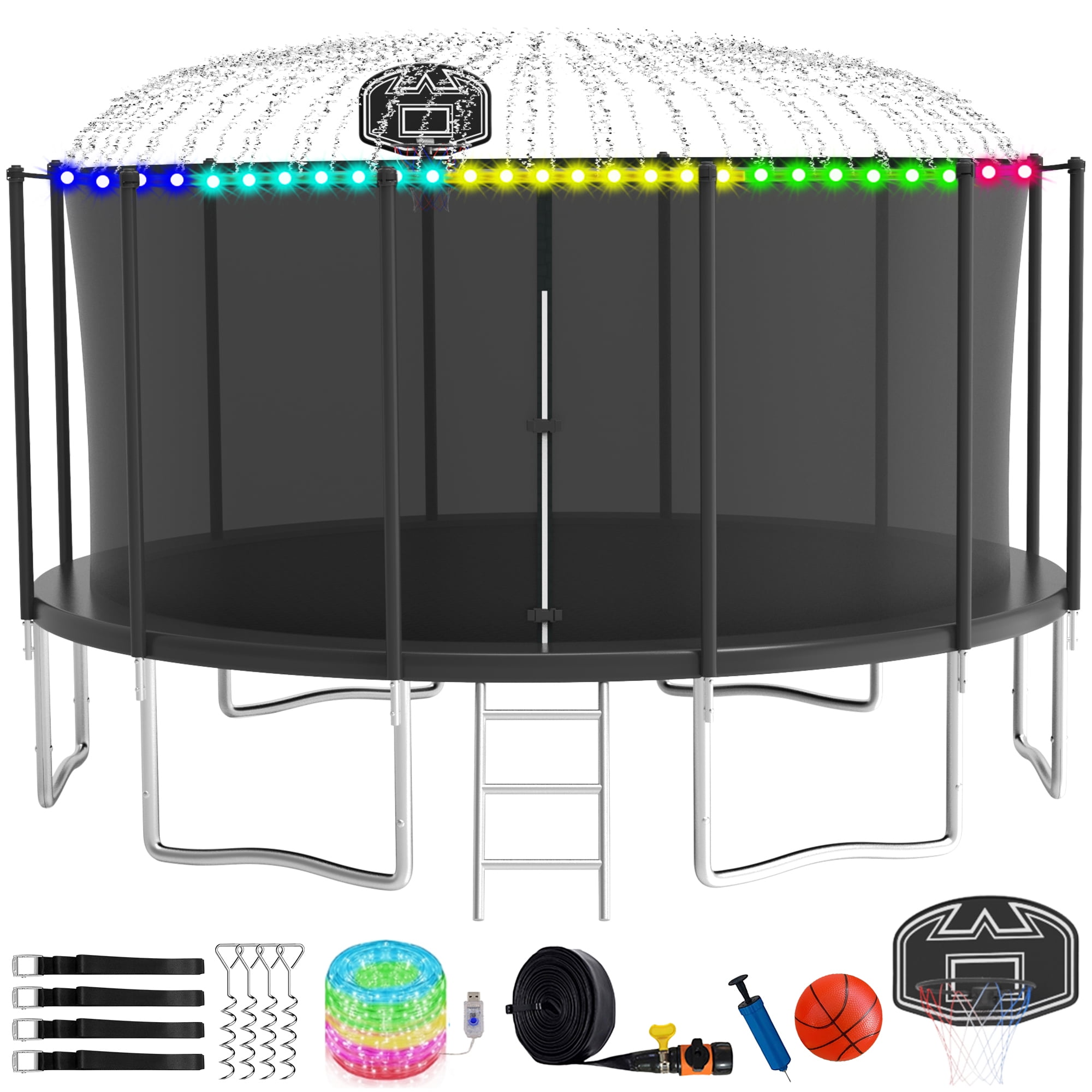 KOFUN Trampoline 8-16FT with Safety Cover, Enclosure Net, Hoop, Ladder ...