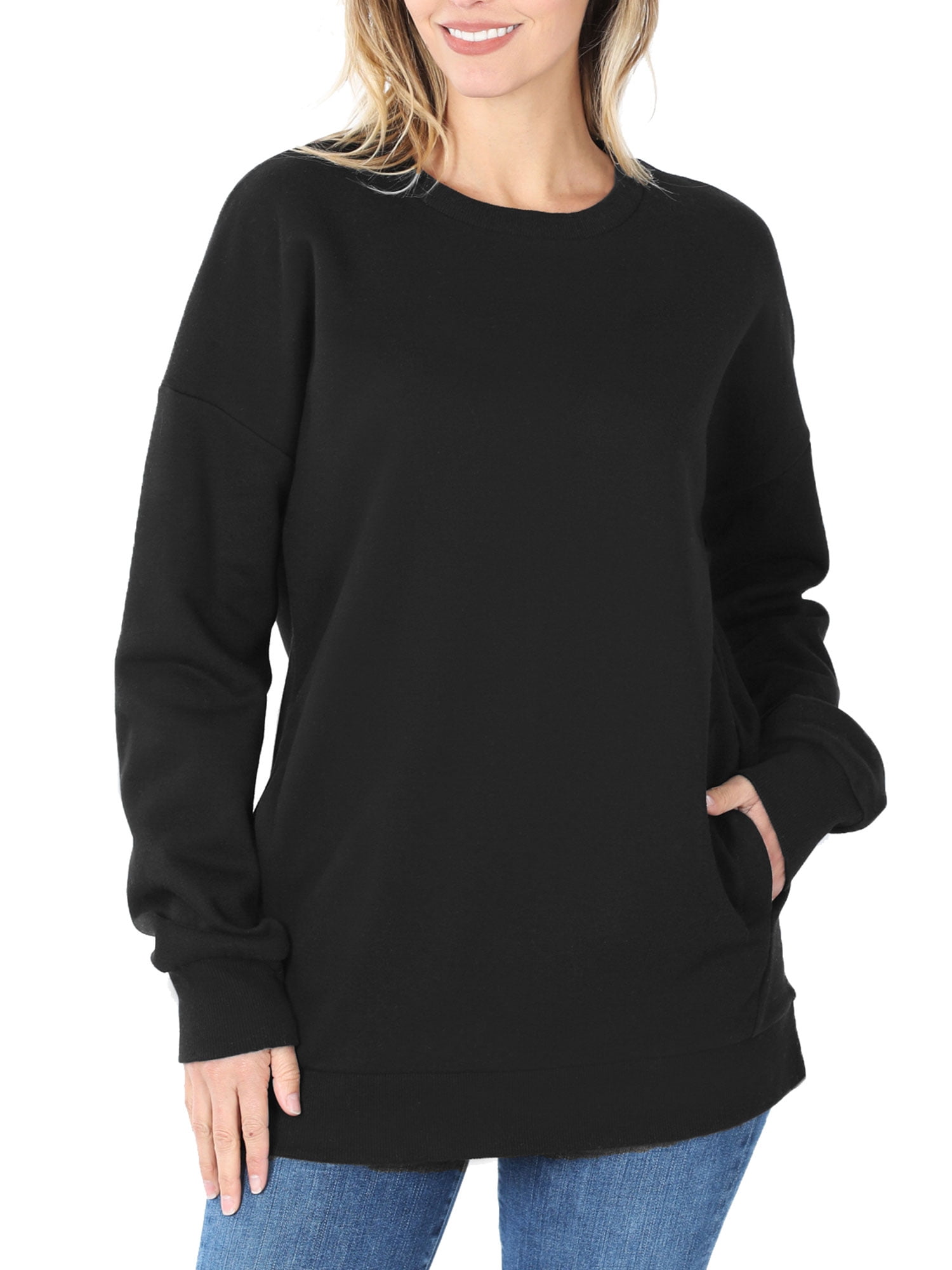 KOGMO Women's Round Neck Basic Long Sweater with Pockets - Walmart.com