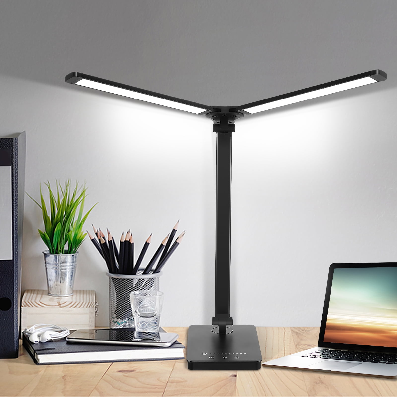 KOGYAS LED Desk Lamp, Eye-Caring Double Swing Arm, Dimmable Touch Lamp ...