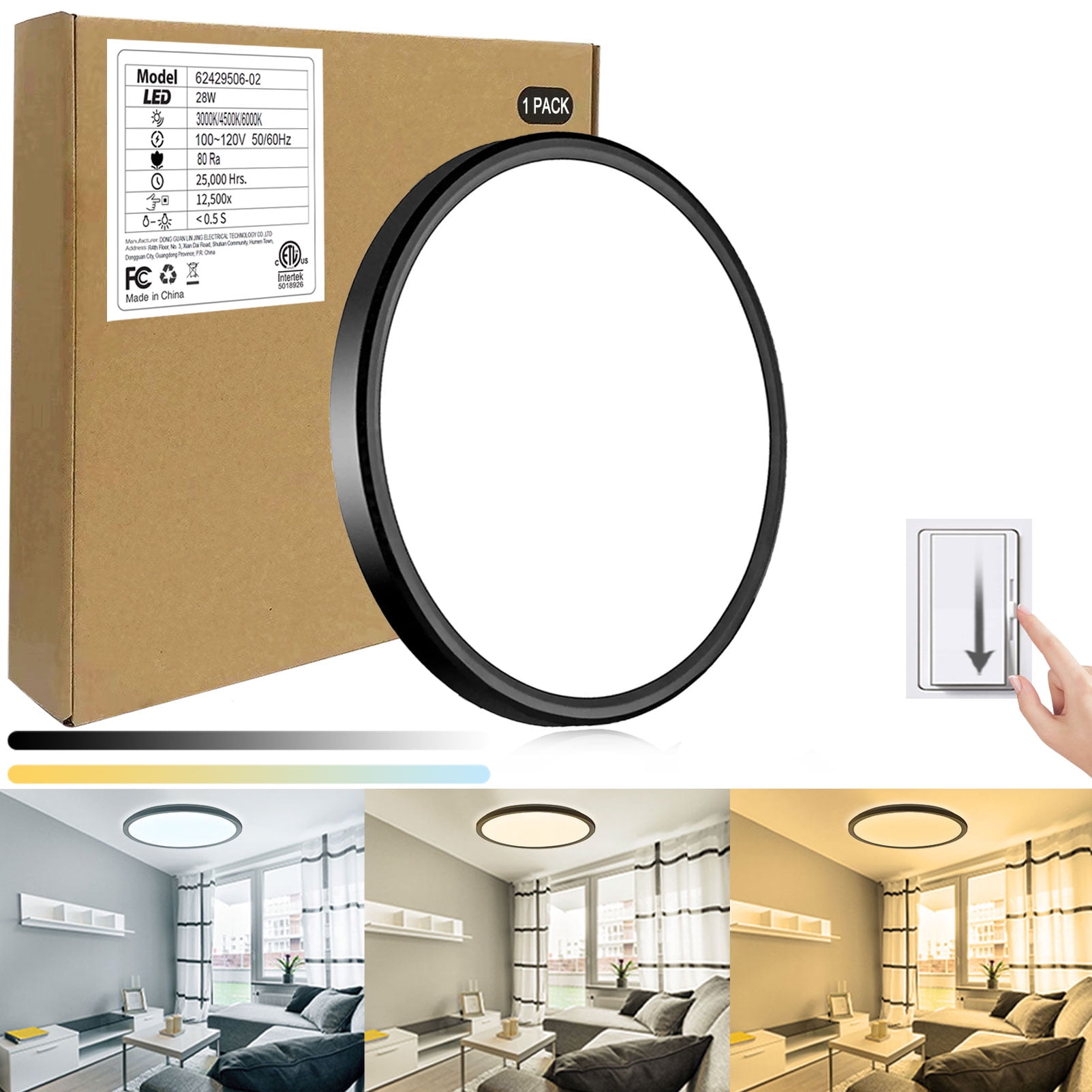 KOGYAS 12-Inch Flush Mount Ceiling Light, Modern Style, Black, for ...