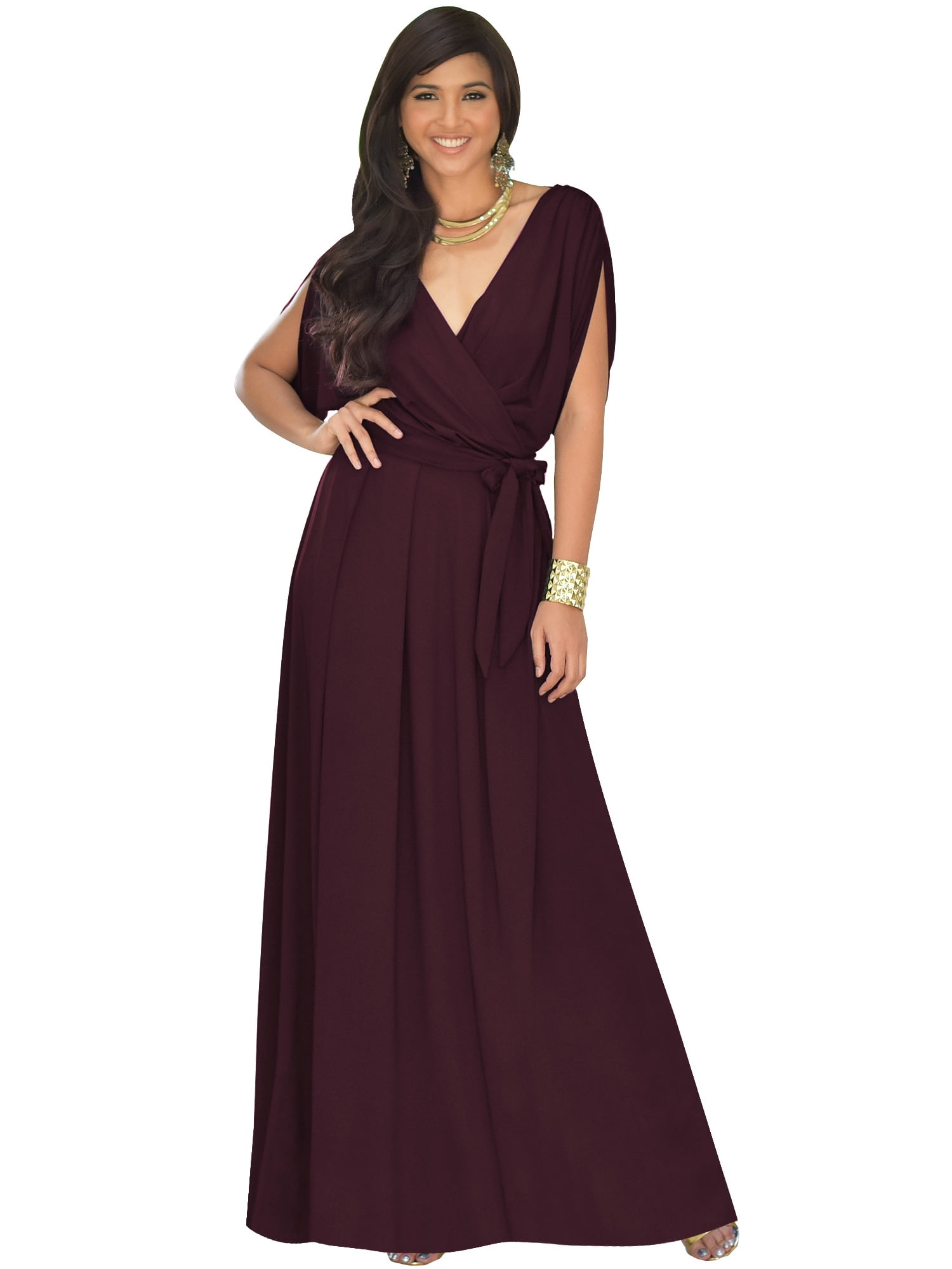 KOH KOH Long Bridesmaid Formal Short Sleeve V-Neck Full Floor Length ...