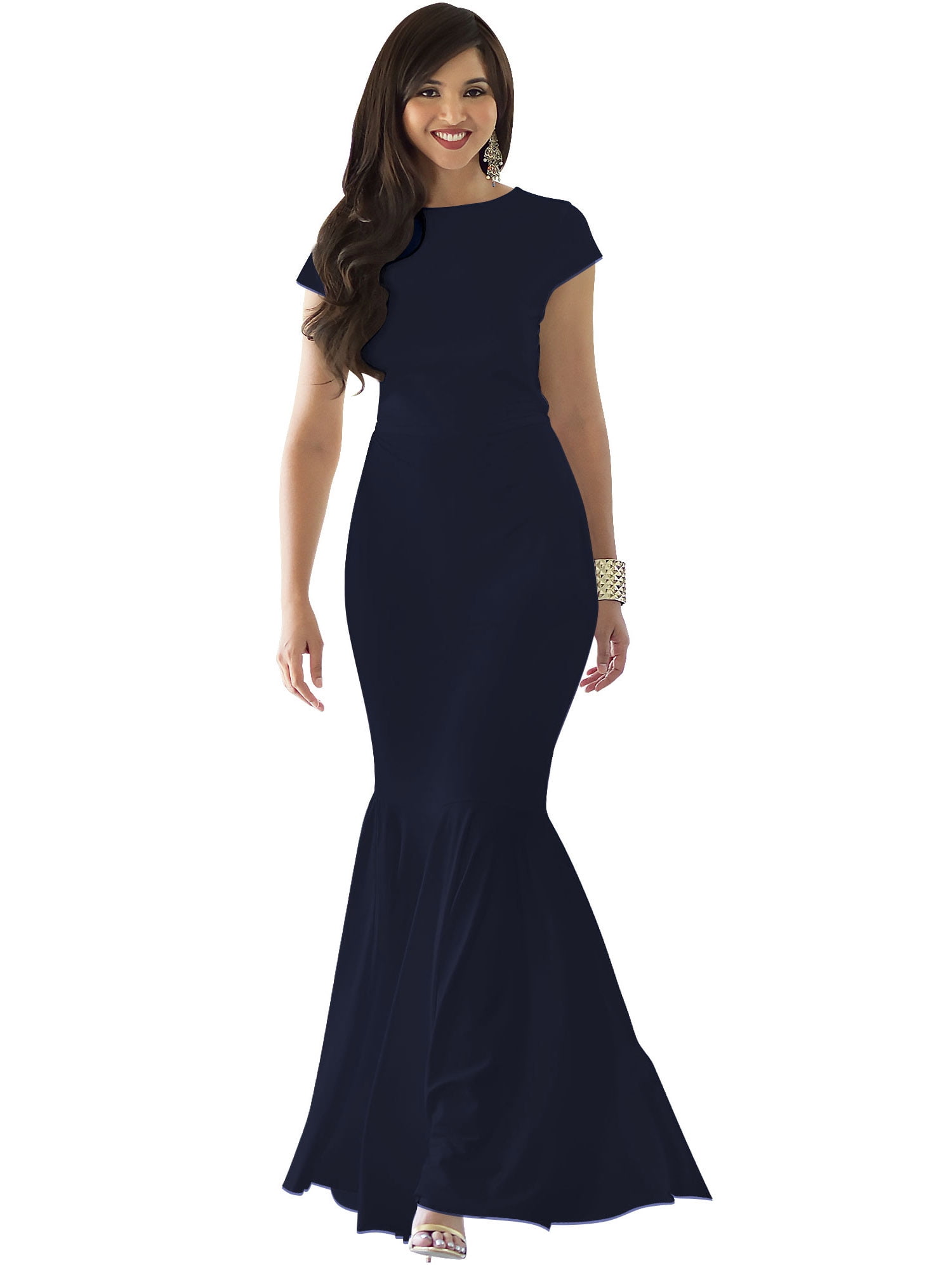 KOH KOH Long Cap Short Sleeve Flowy Fishtail Wedding Party Evening Prom ...