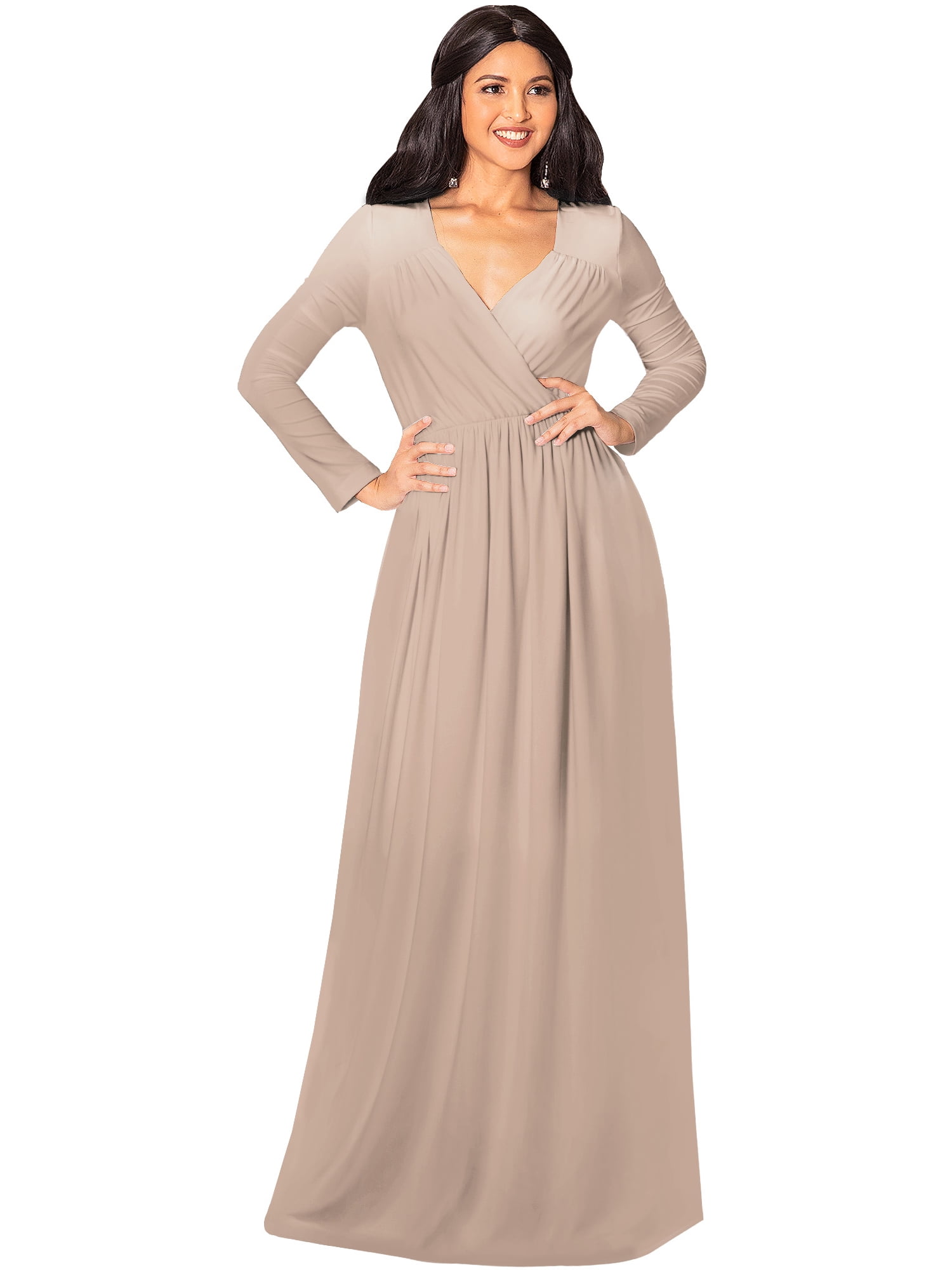 KOH KOH Long Sleeve Modest Fall Winter Evening Flowy Empire Waist Full ...