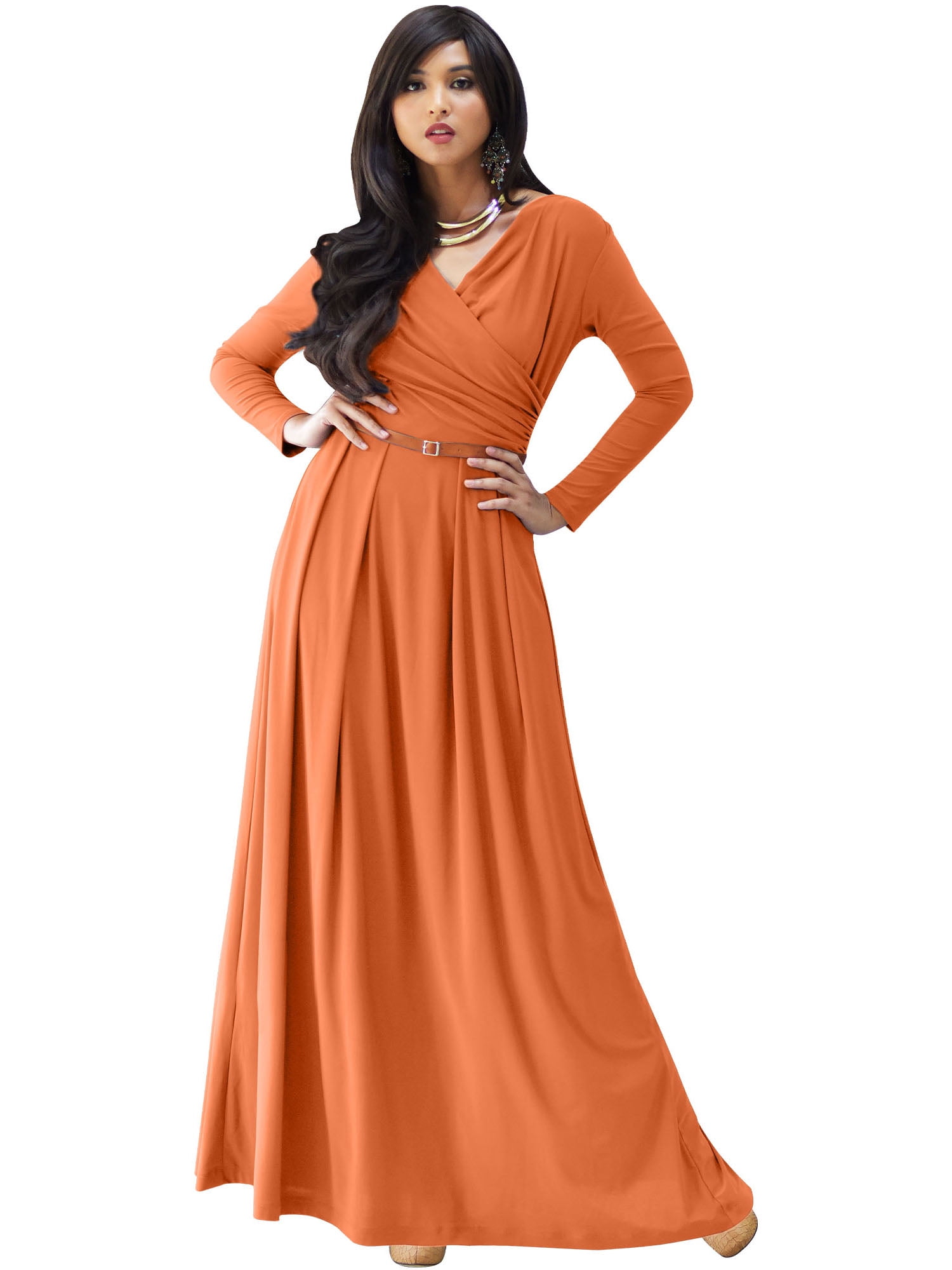 KOH KOH Long Sleeve Modest Fall Winter Evening Flowy Empire Waist Full ...