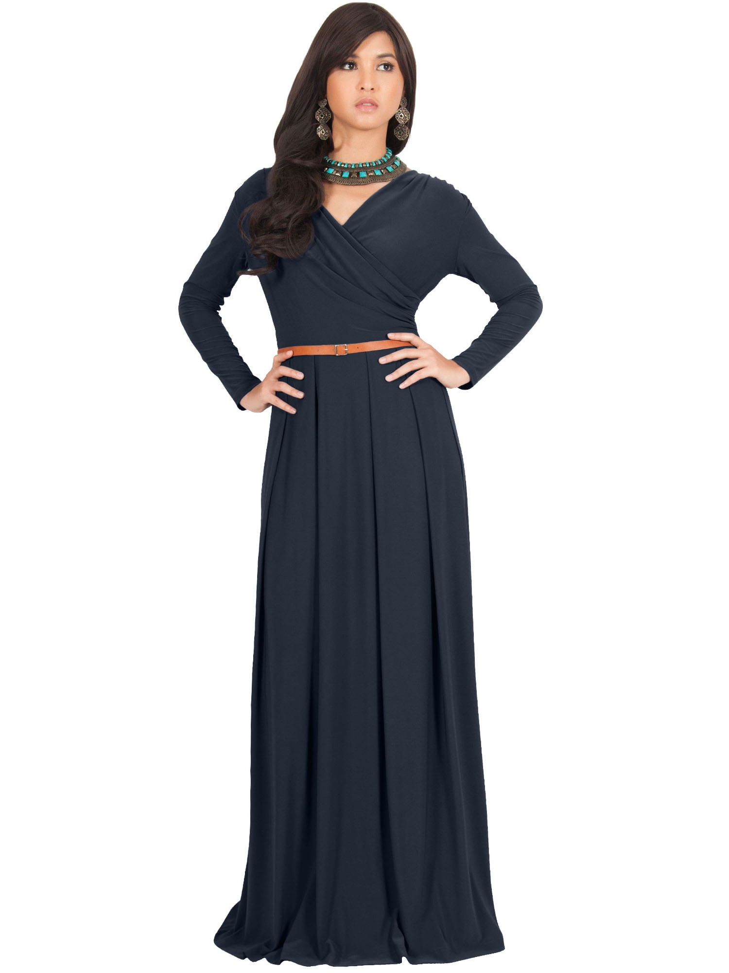 KOH KOH Long Sleeve Modest Fall Winter Evening Flowy Empire Waist Full ...