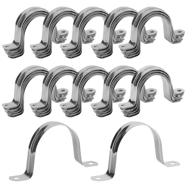 KOHAND 100 Pcs 2 inch Stainless Steel Pipe Strap, Silver Two Hole Strap ...