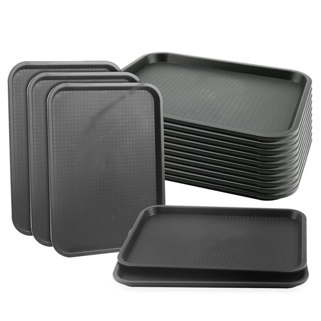 KOHAND 12 Pack 12 x 16 inch Black Fast Food Tray, Large Rectangular ...