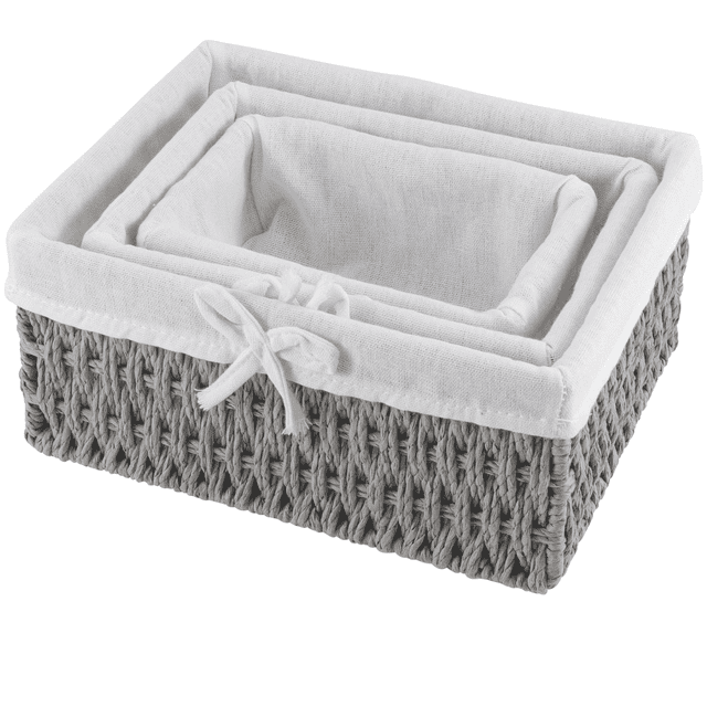 KOHAND Small Rectangle Wicker Woven Storage Basket Set, 3 Pack in 3 ...
