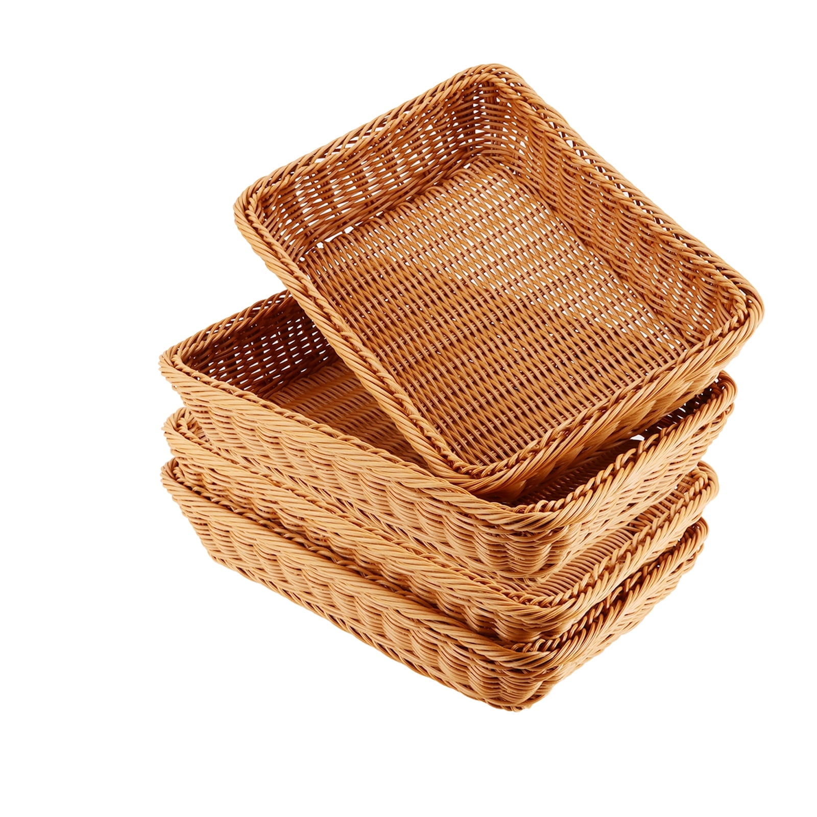 KOHAND 4 PCS 12 x 8 x 4 Inch Poly Wicker Bread Baskets, Woven Tabletop Serving Baskets, Handmade ...