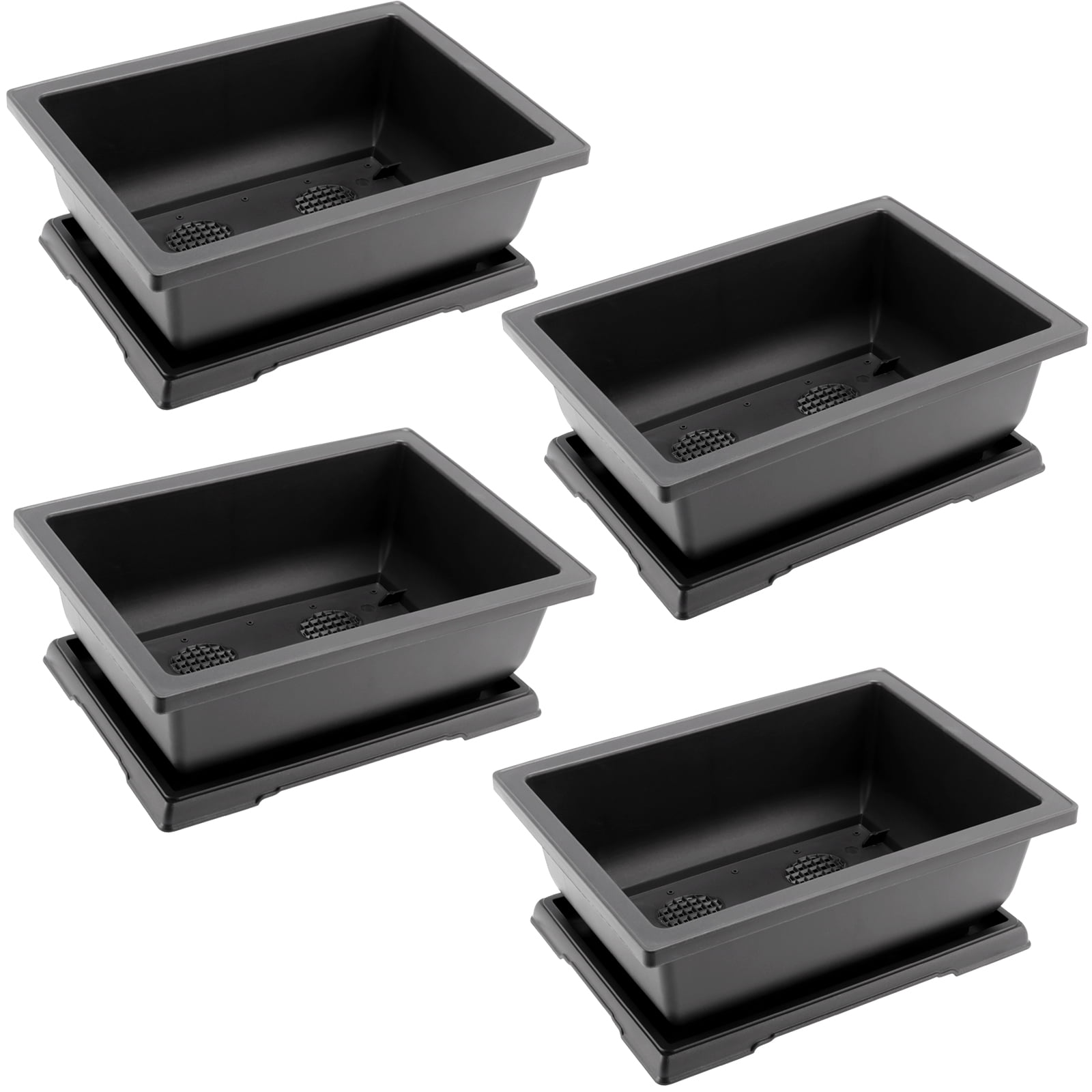KOHAND 4-Pack Black Plastic Bonsai Pots, 11.4x8.2x4.1 inch, with Tray ...